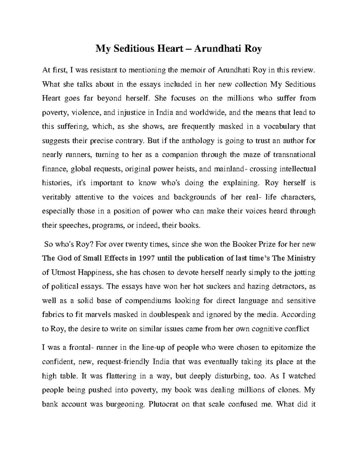 My Seditious Heart - What she talks about in the essays included in her ...