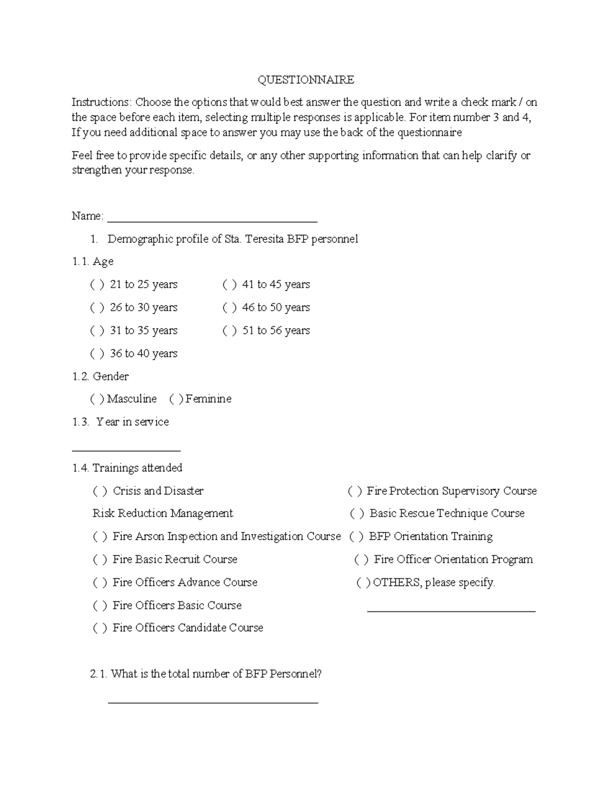 Questionnaire-111q-3 - QUESTIONNAIRE Instructions: Choose the options ...