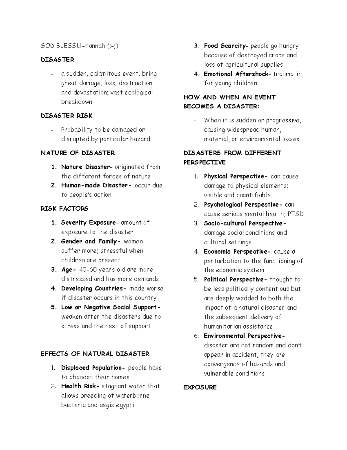 DRRR- Reviewer - nstp - GOD BLESS!!! -hannah (;-;) DISASTER a sudden ...