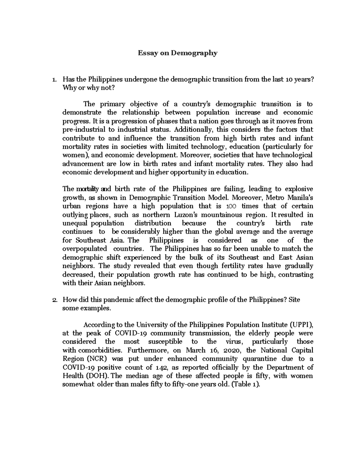 Essay on Demography - AB Foreign Service - Studocu