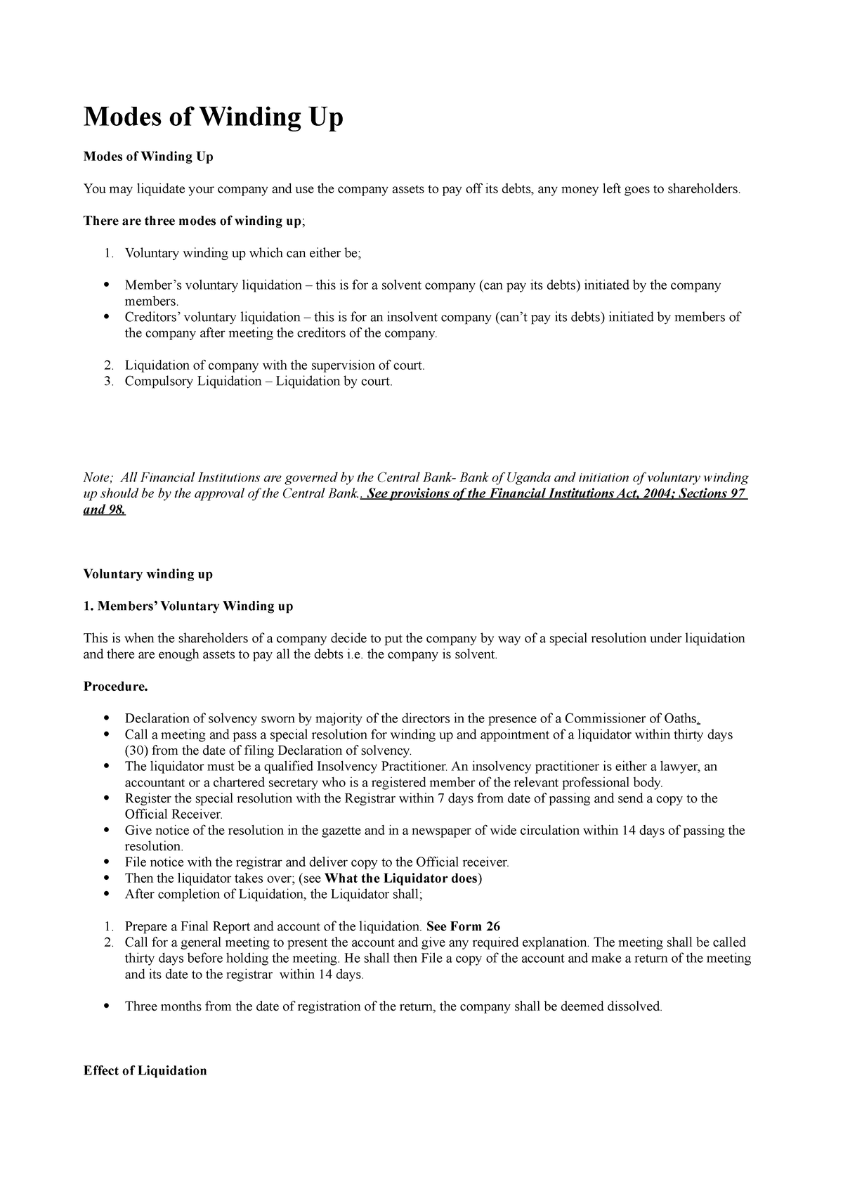 Modes OF Winding UP - Nil - Modes of Winding Up Modes of Winding Up You ...