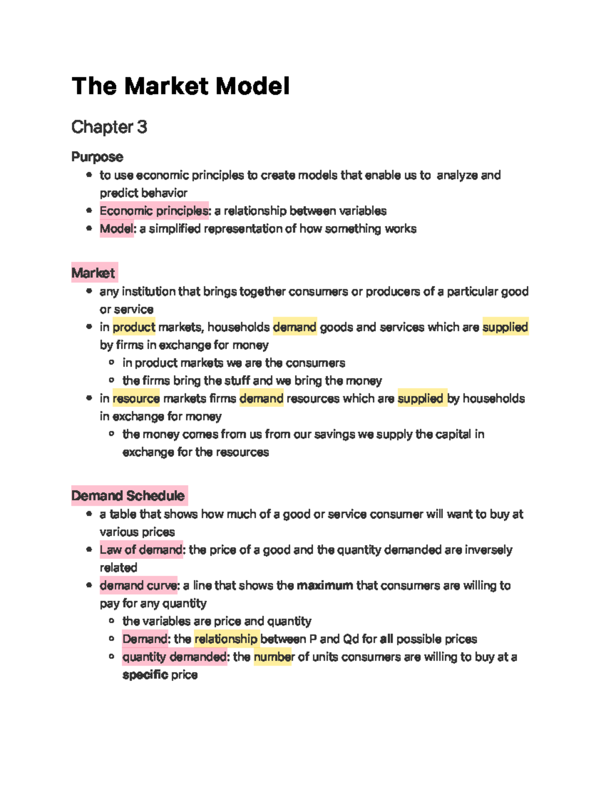 The Market Model - Lecture 2 Notes - The Market Model Chapter 3 Purpose ...