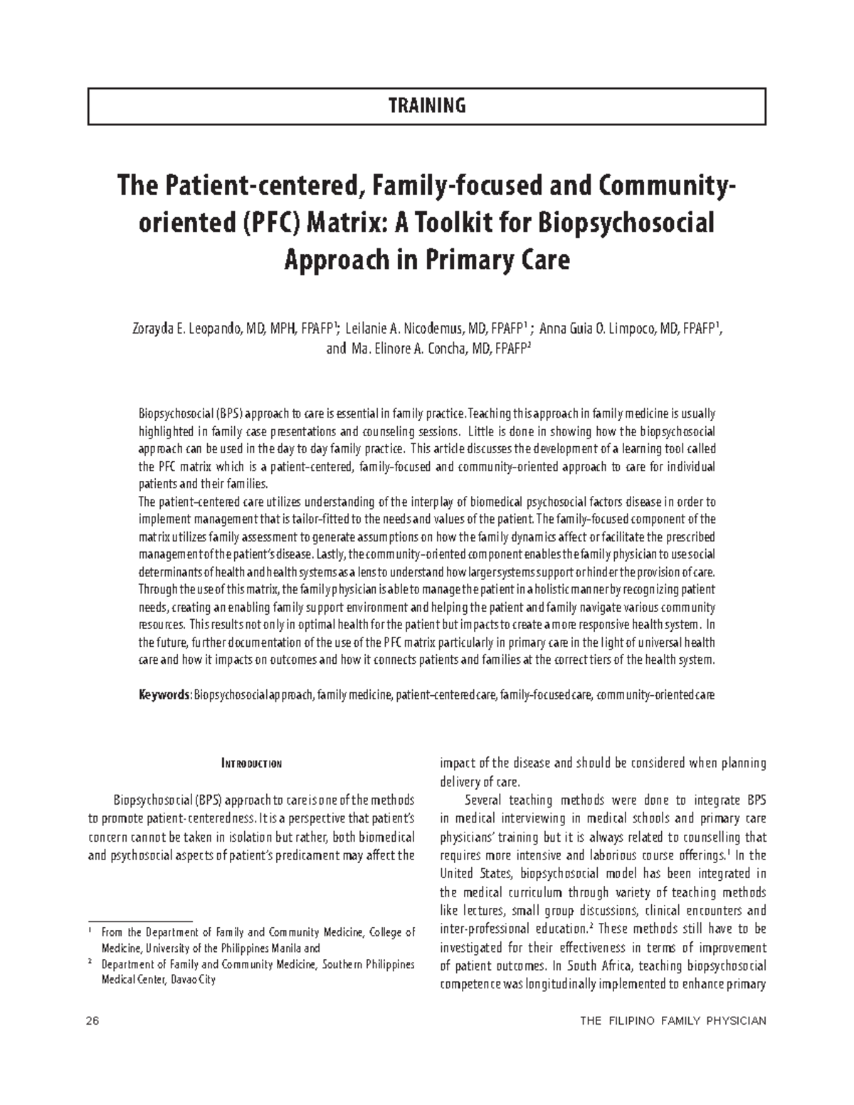 Pfcmatrix Toolkit - 26 THE FILIPINO FAMILY PHYSICIAN TRAINING The ...