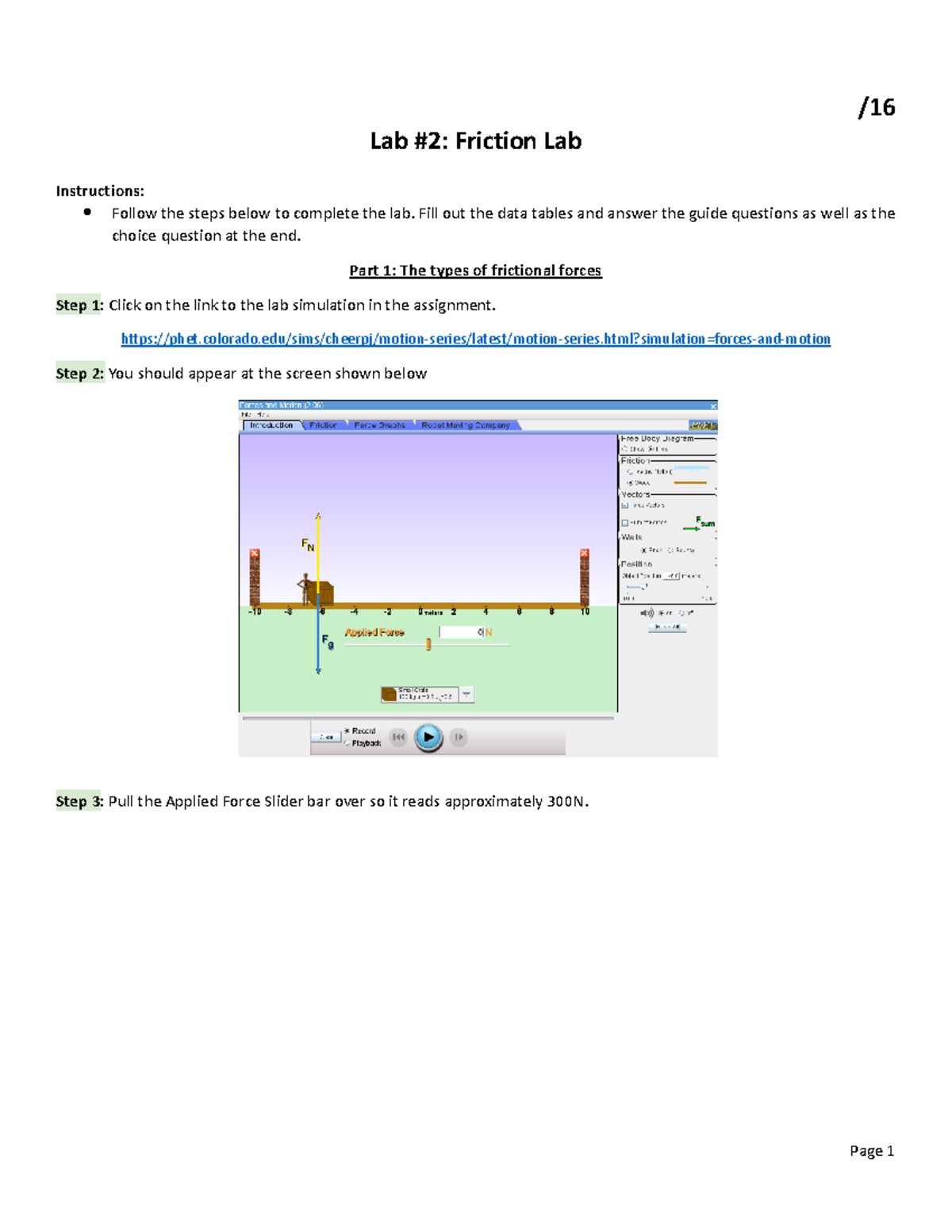 Unit 2 Lab 2 Friction - Mazaleeni - / Lab #2: Friction Lab Instructions ...