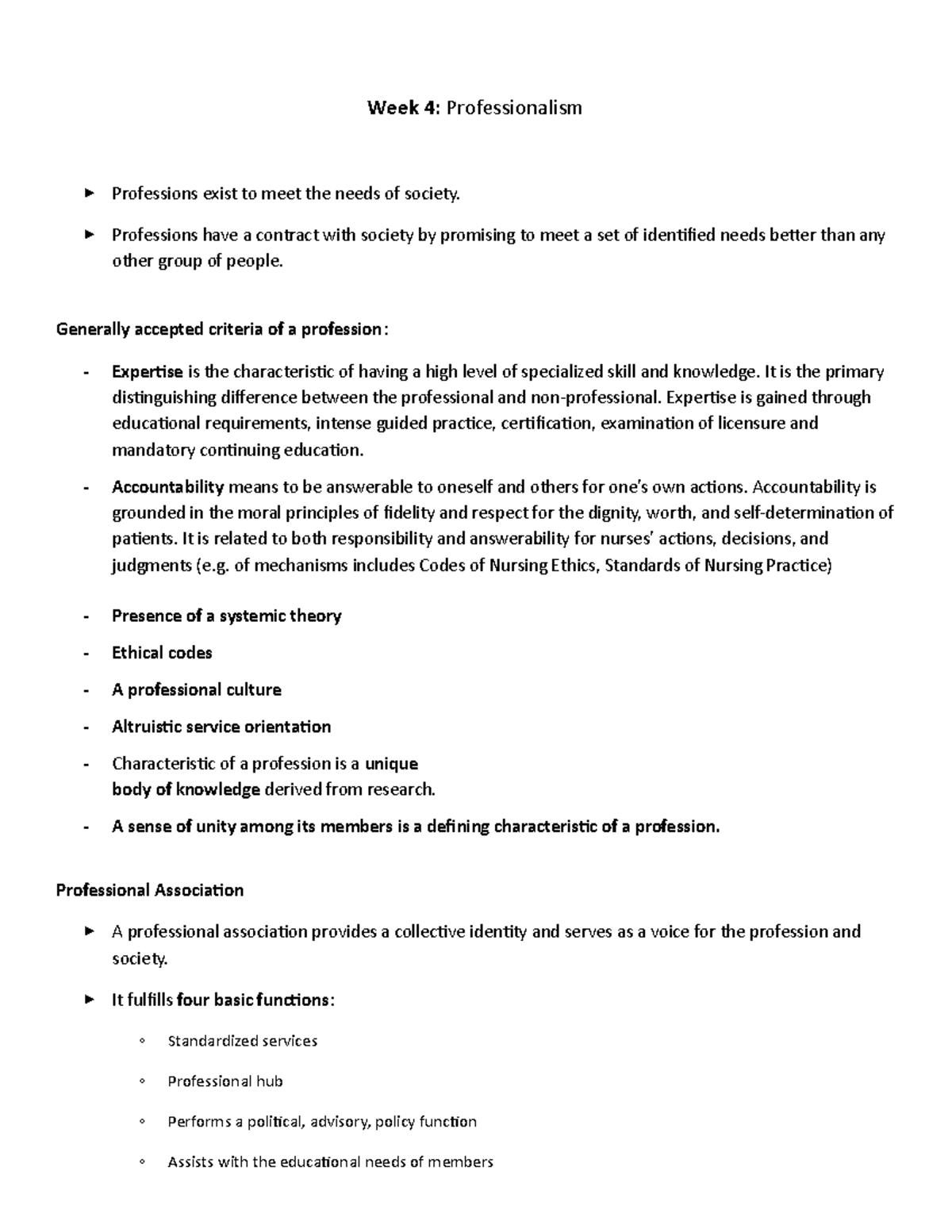 4 Professionalism - Lecture notes 4 - Week 4: Professionalism ...