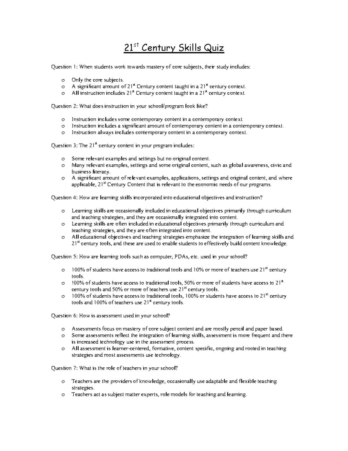 21st Century Skills Quiz - HFM Boces - 21 st Century Skills Quiz ...