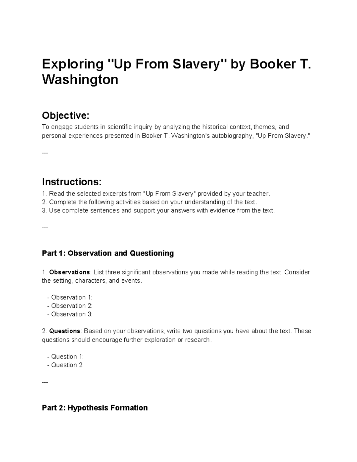 Exploring Up From Slavery - Exploring "Up From Slavery" by Booker T ...