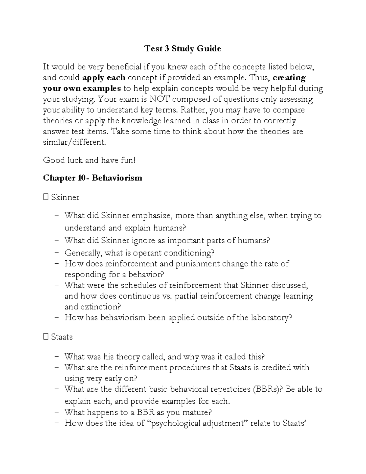 Test 3 Study Guide Spring 2018 - Test 3 Study Guide It would be very ...