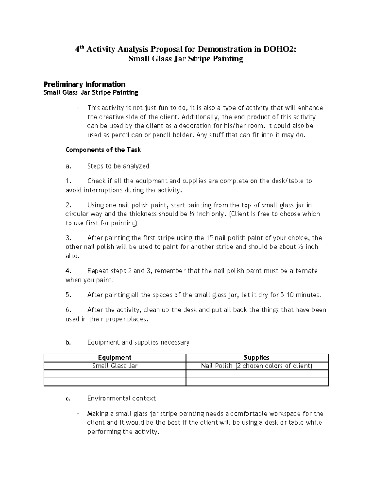 Small Glass Jar Stripe Painting - Activity Analysis Sample - 4 th ...