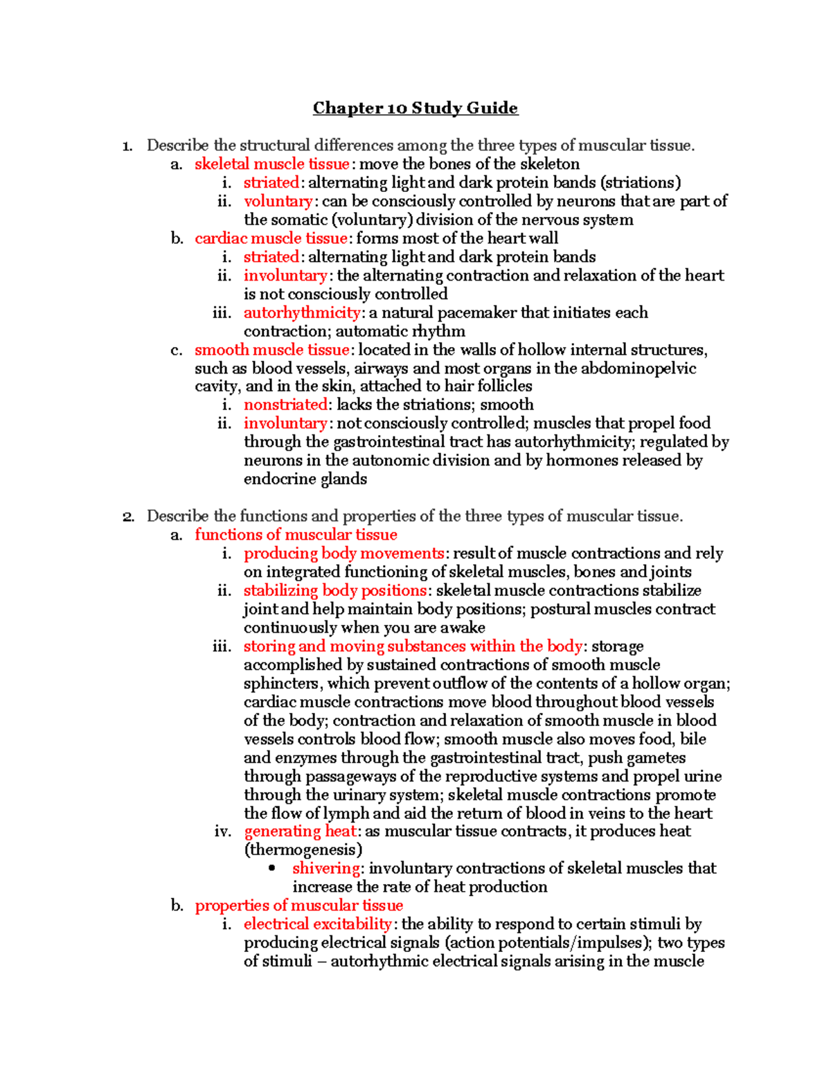 Chapter 10 Study Guide - Chapter 10 Study Guide Describe the structural ...