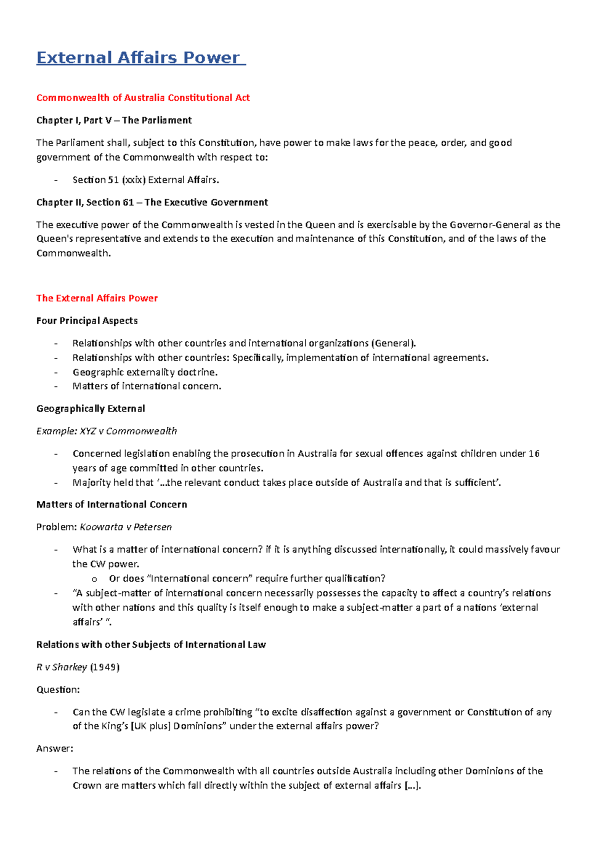 External Affairs Power 1 - External Affairs Power Commonwealth of ...