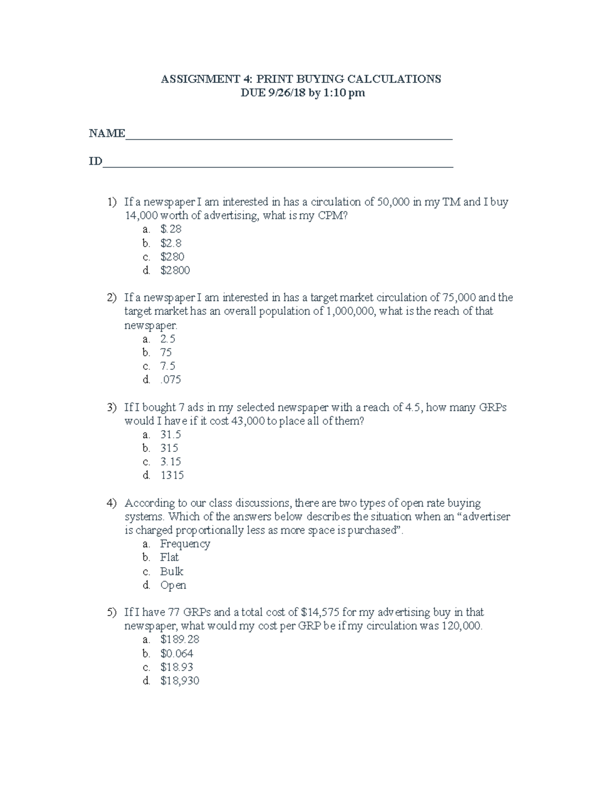 Assignment 4- Print Buying Calculations copy - ASSIGNMENT 4: PRINT ...