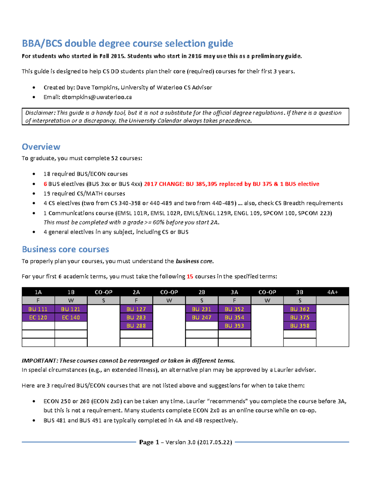 Bbabcs course guide 2015 2016 - BBA/BCS double degree course selection ...