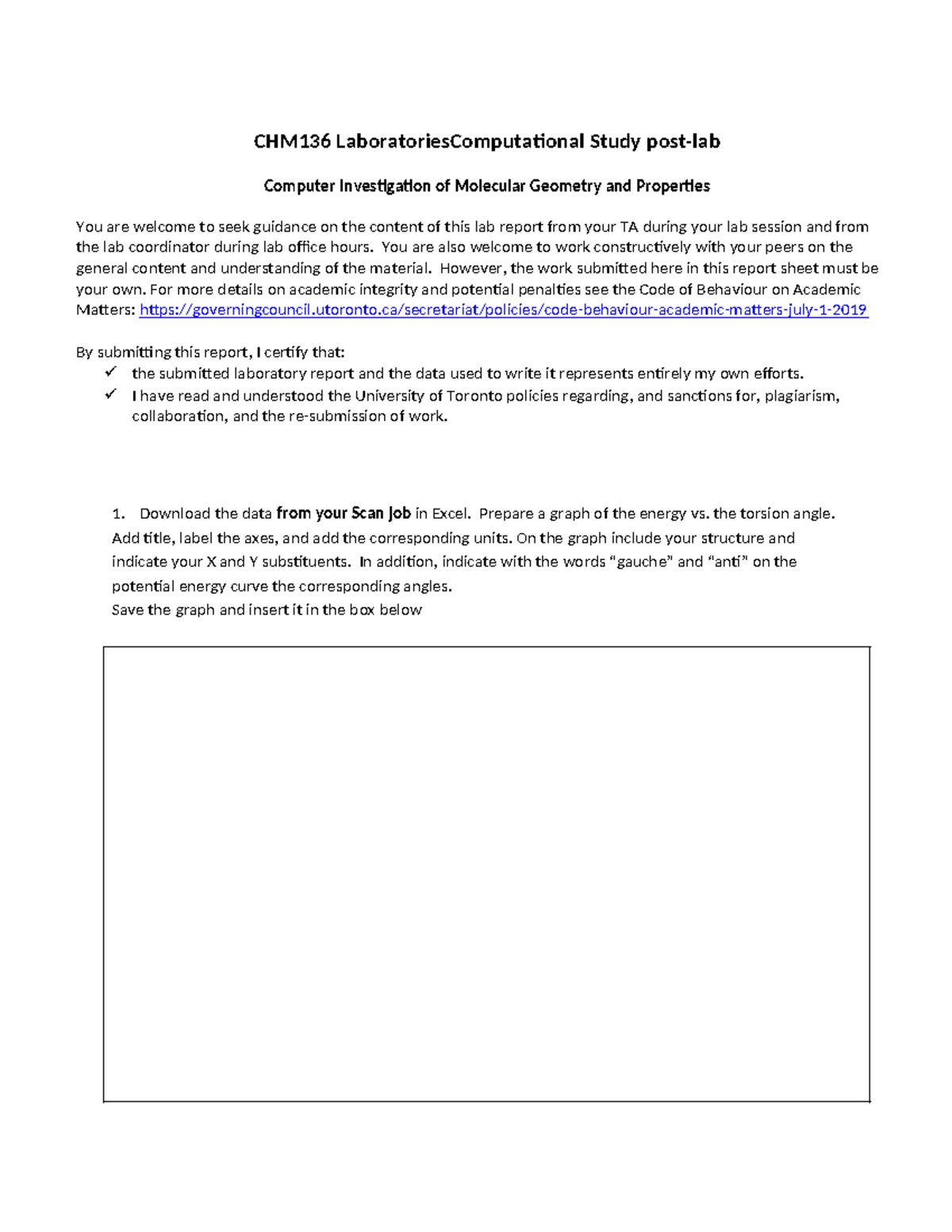 CHM136 Comutational Experiment template - CHM136 LaboratoriesComputational Study post-lab ...