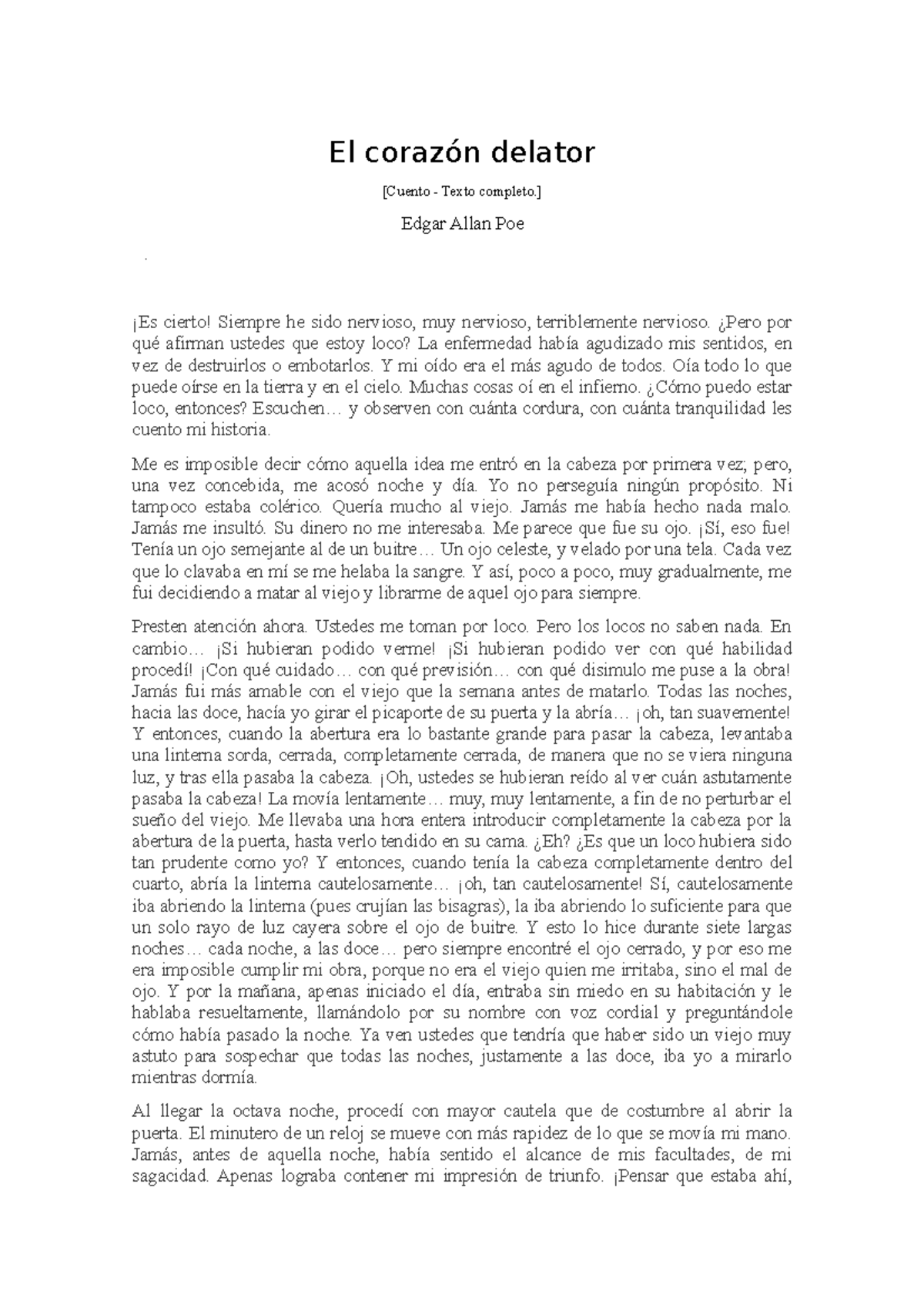 El corazón delator - El corazón delator [Cuento - Texto completo ...