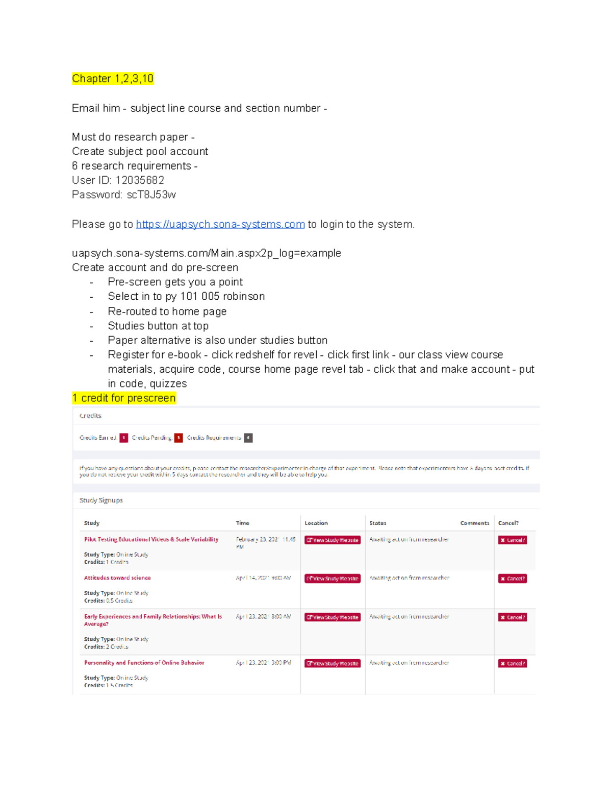 Psych Notes - Test 1 - py 101 - Chapter 1,2,3, Email him - subject line ...