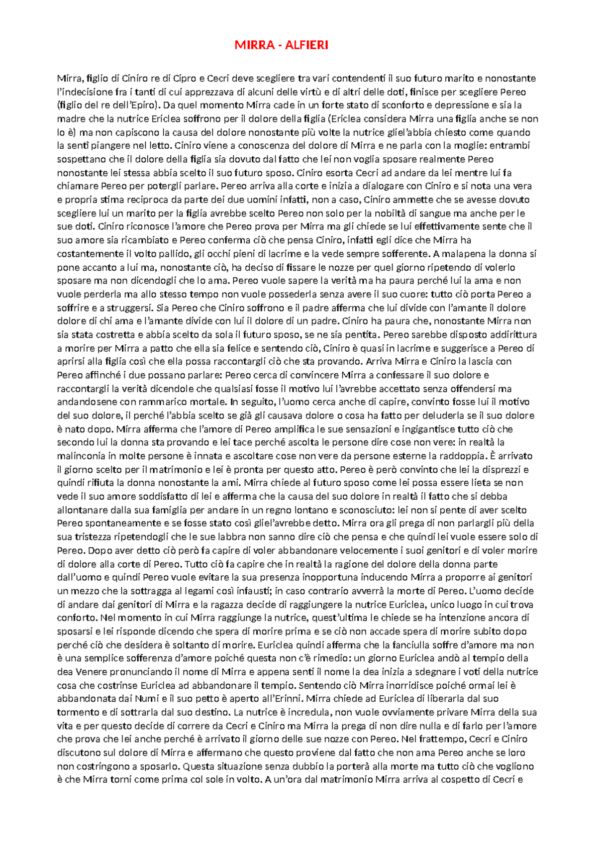 Mirra, Alfieri - MIRRA - ALFIERI Mirra, figlio di Ciniro re di Cipro e ...