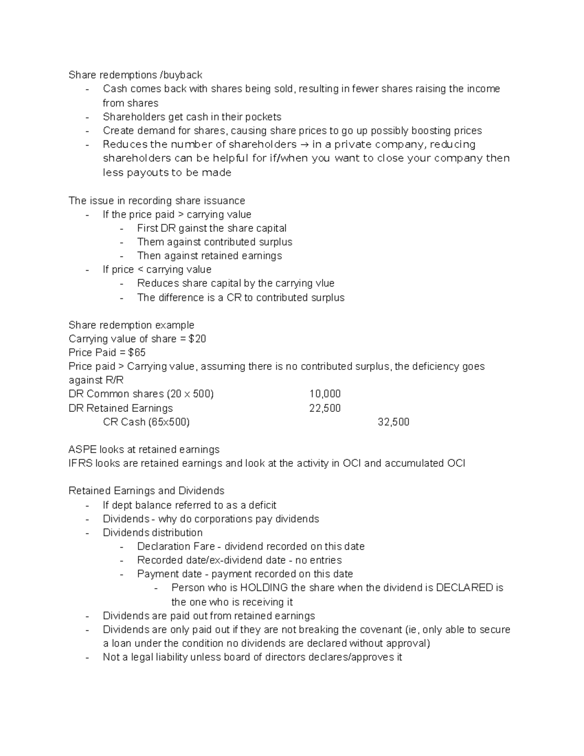 Accounting Class Notes Oct 4 - Share redemptions /buyback - Cash comes ...