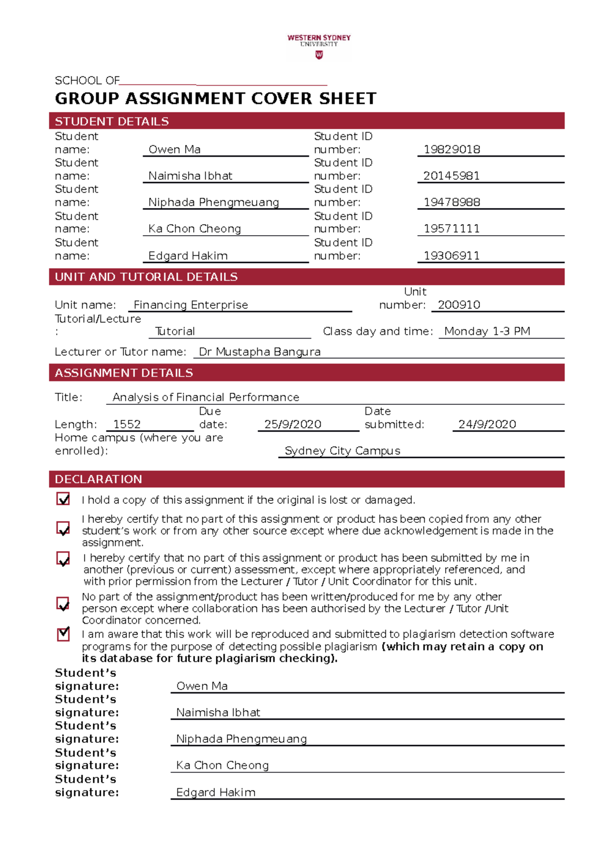 Group Assignment - SCHOOL OF GROUP ASSIGNMENT COVER SHEET STUDENT ...