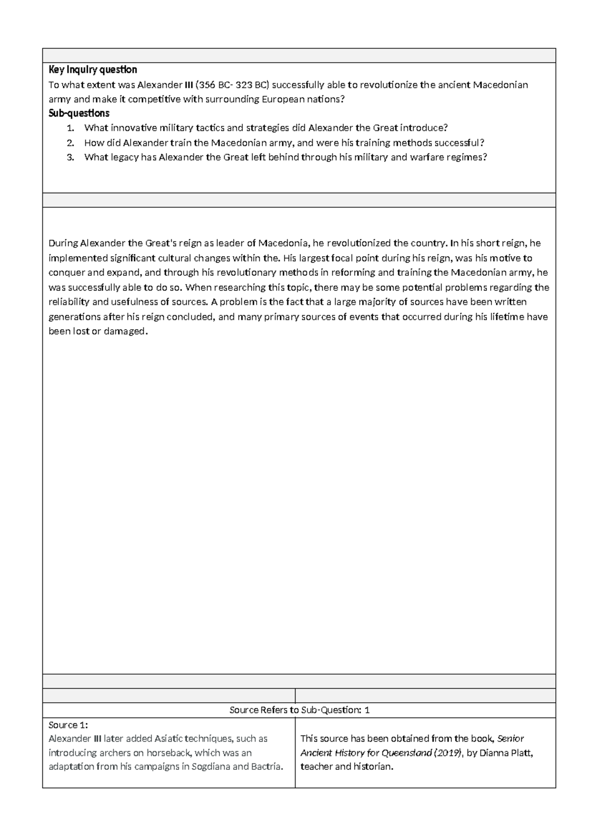Perske Fraser Ancient Final - Key inquiry question To what extent was ...