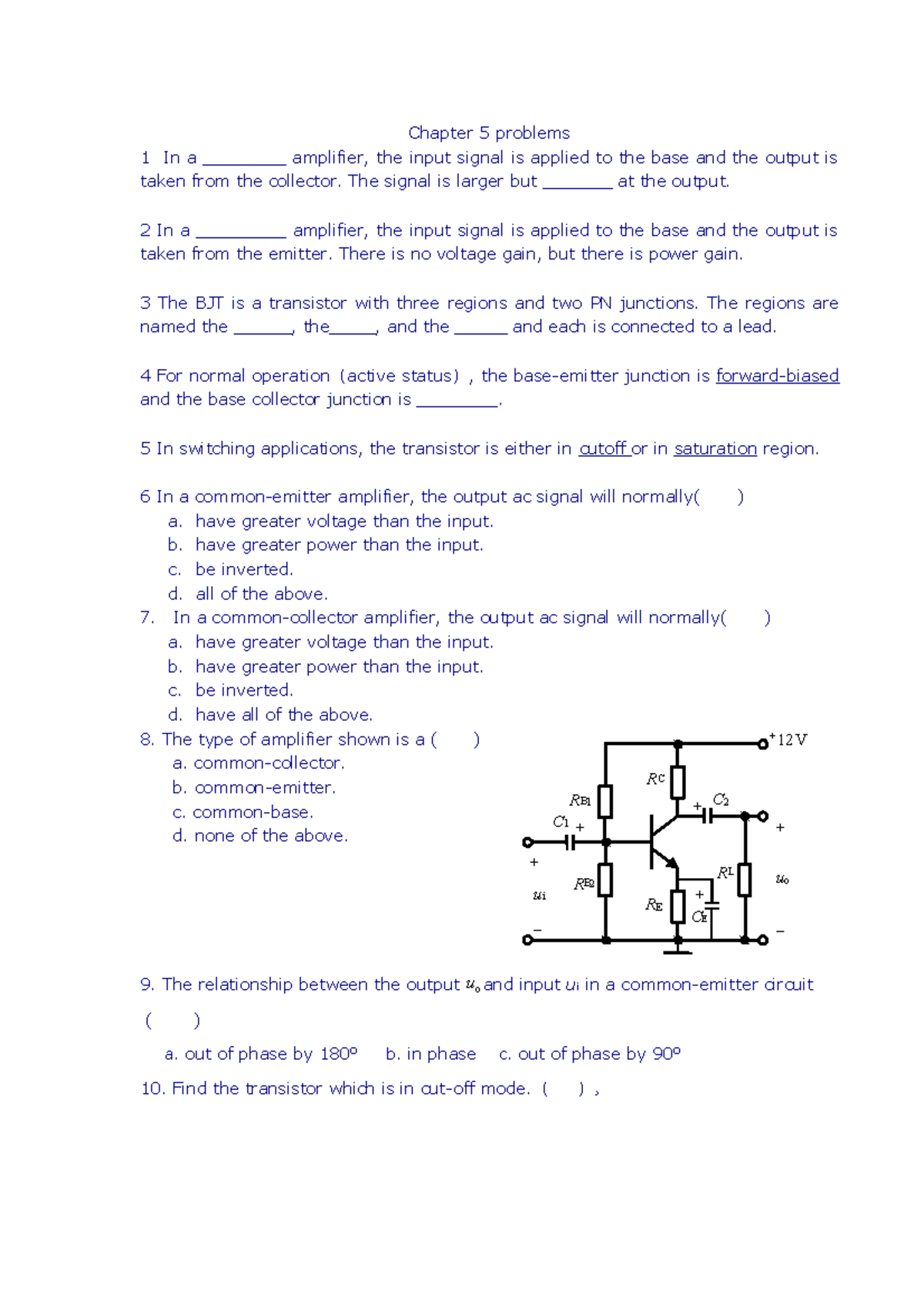 Chaper 5 problems - practice materials - Chapter 5 problems 1 In a amplifier, the input signal ...