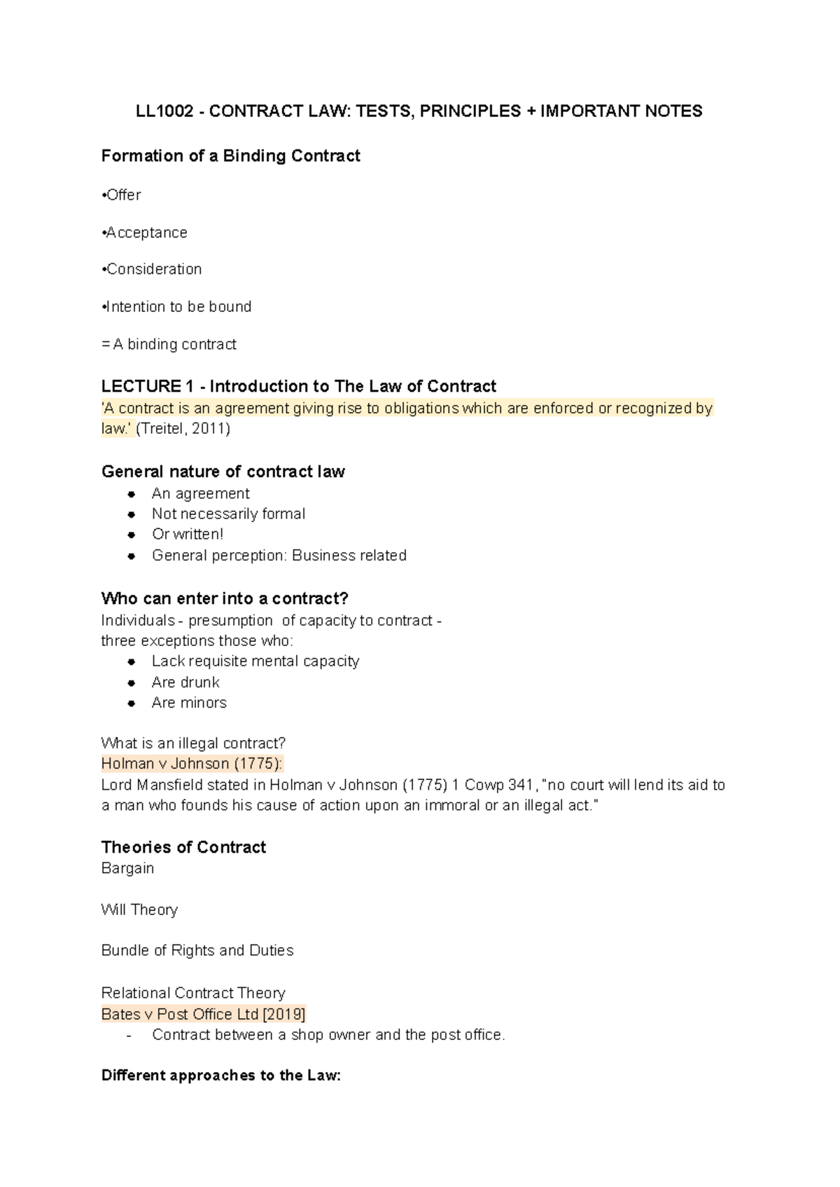 Contract LAW: Tests, Principles + Important Notes - LL1002 - CONTRACT ...