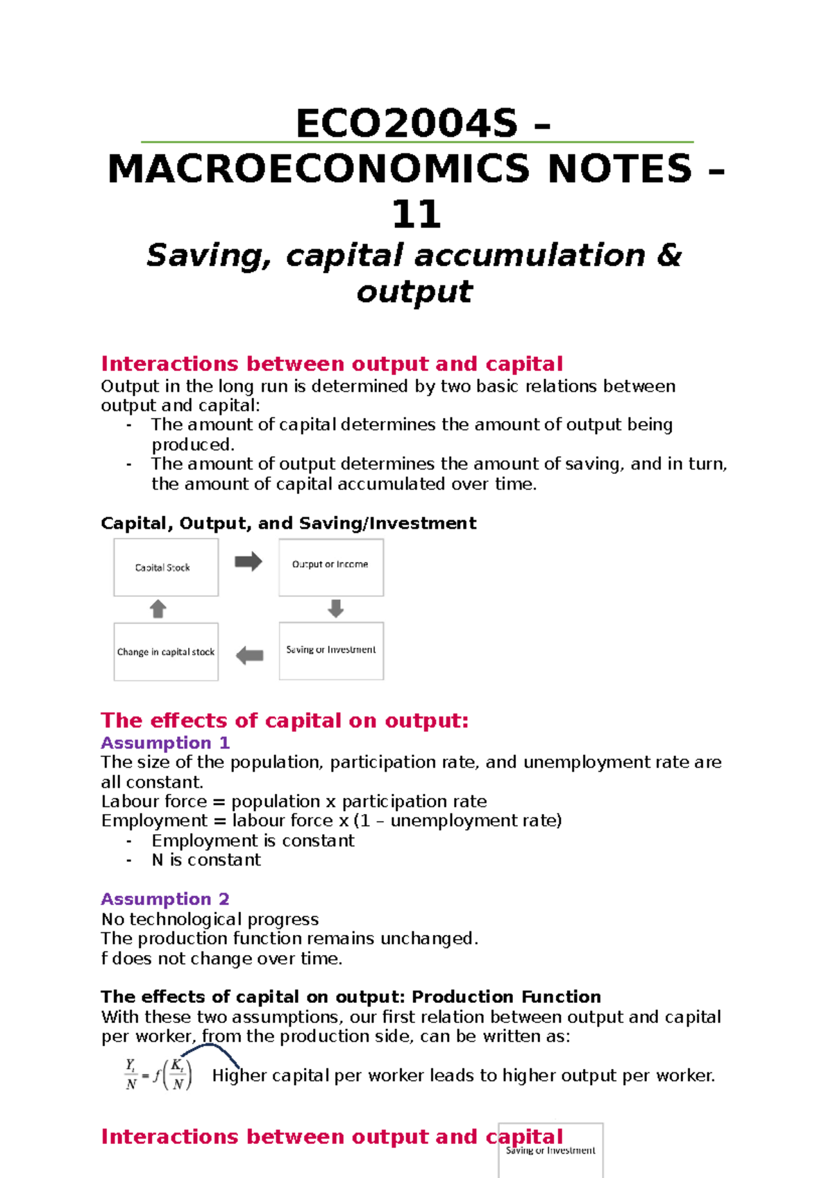Z Chapter 11 - Saving, capital accumulation & output - ECO2004S ...