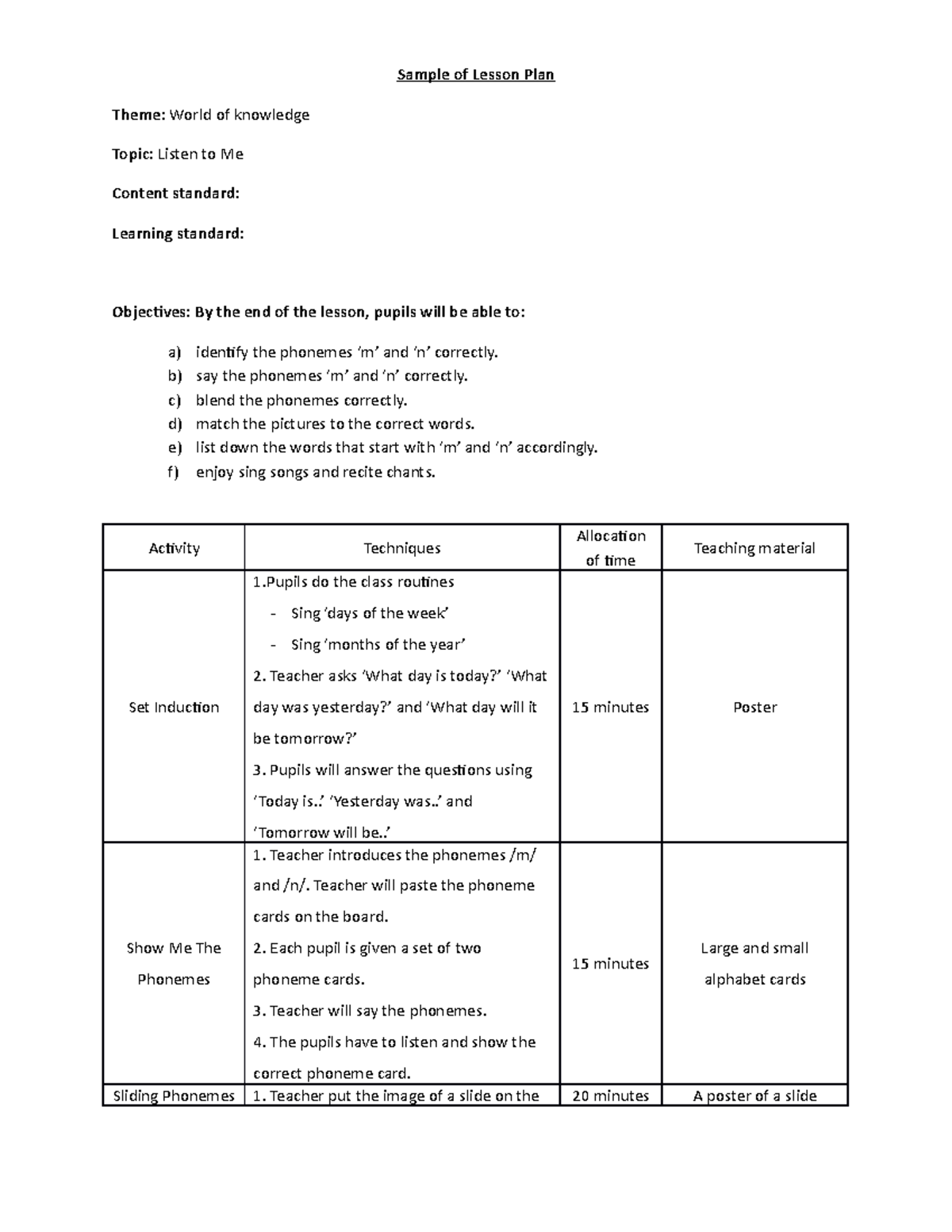 100795478 Sample of English Lesson Plan - Sample of Lesson Plan Theme ...