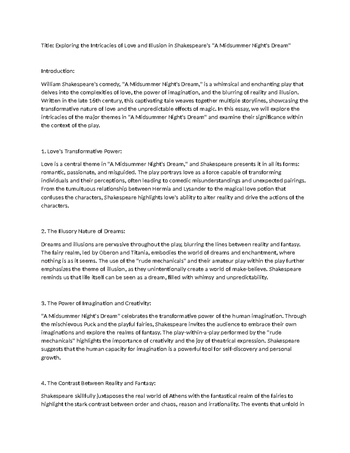 Midsummer Nights Dream Essay - Title: Exploring the Intricacies of Love ...