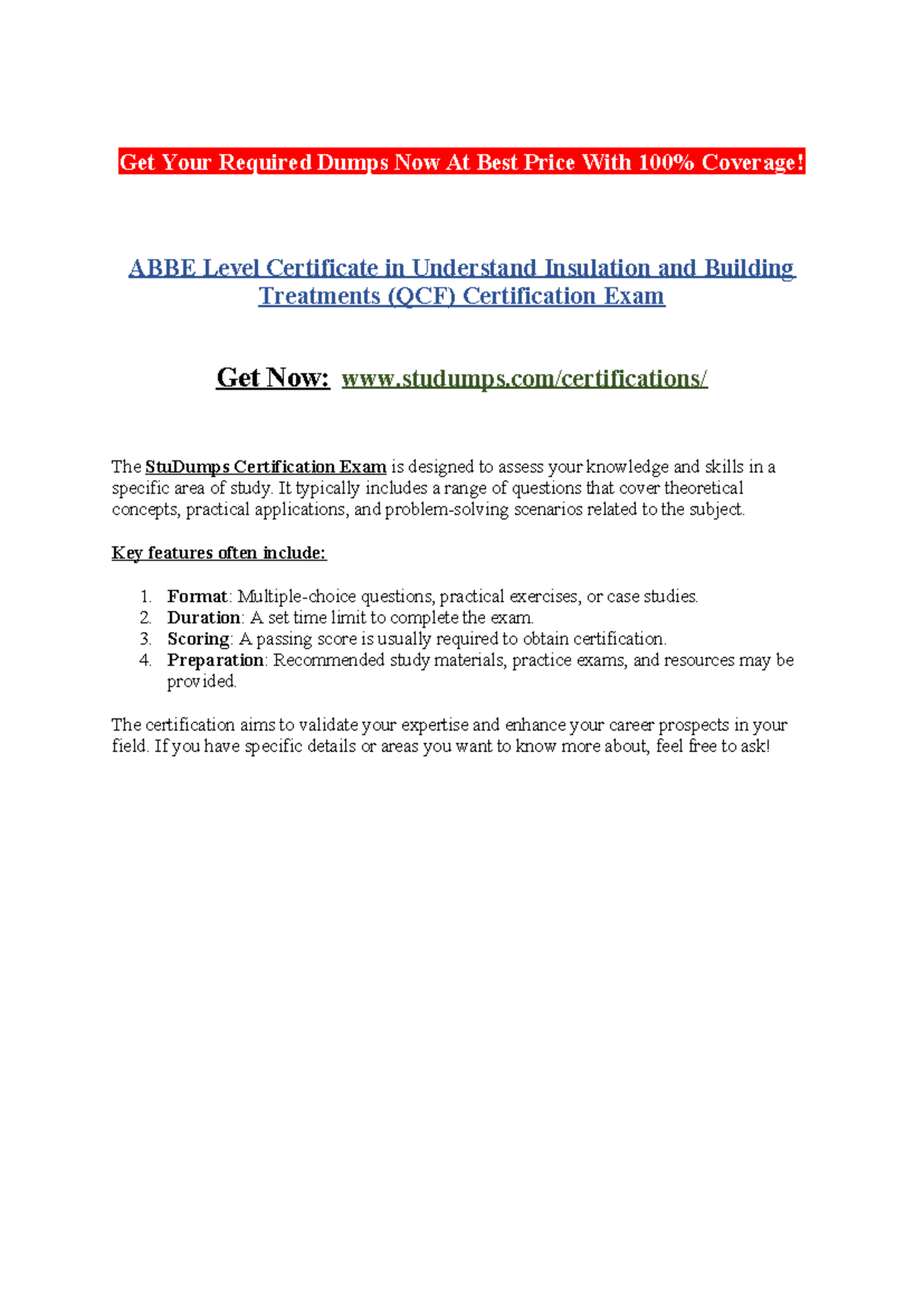 ABBE Level Certificate in Understand Insulation and Building Treatments (QCF) Certification Exam ...