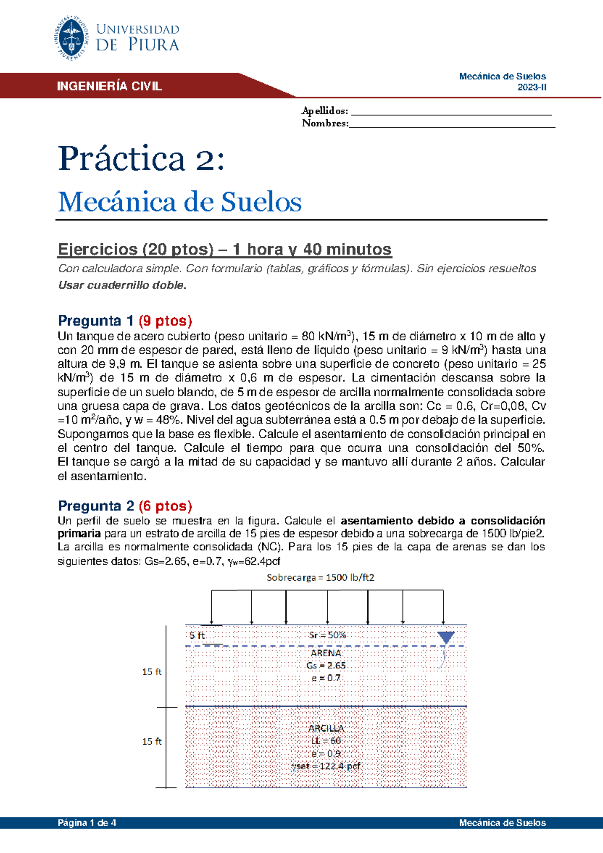 Arch MSU P2 2023II Soluci¢n - Mecánica de Suelos 2023 - II INGENIERÍA ...