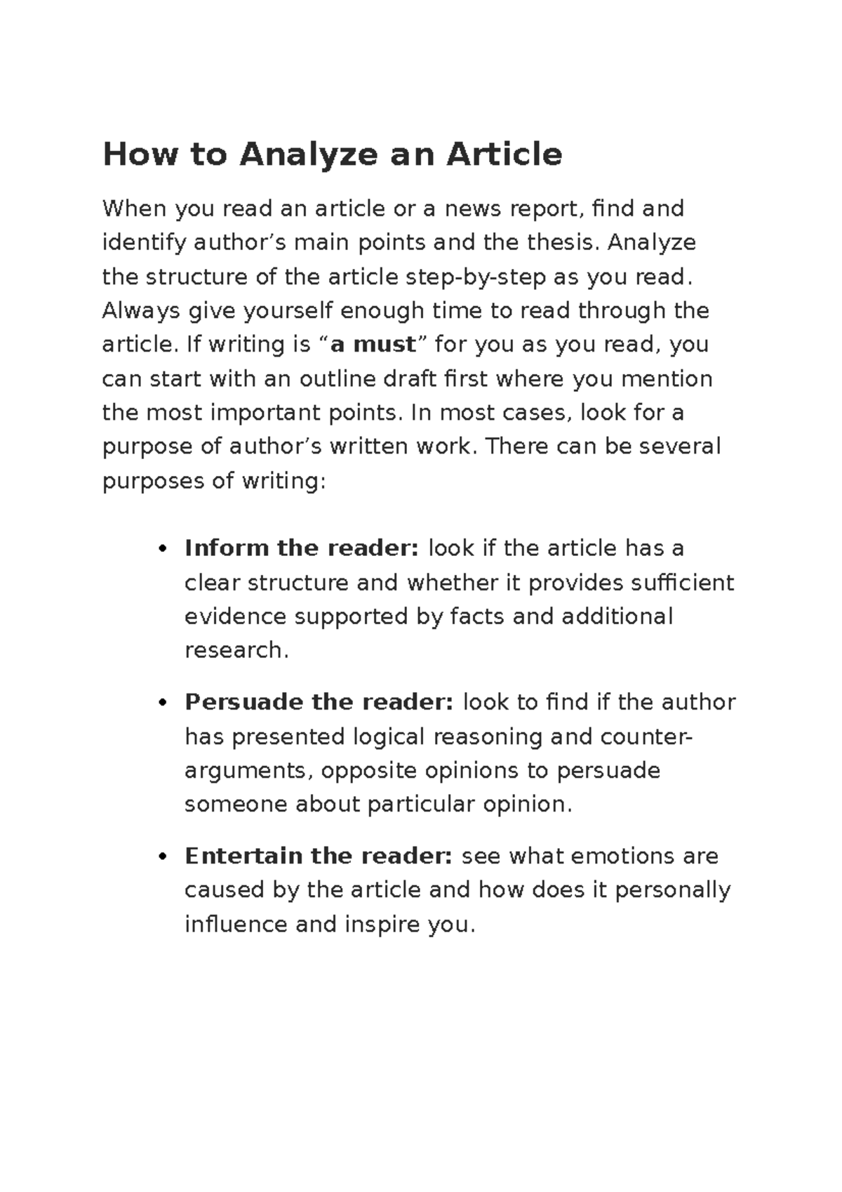 How to Analyze an Article - English for Critical Academic Readding ...