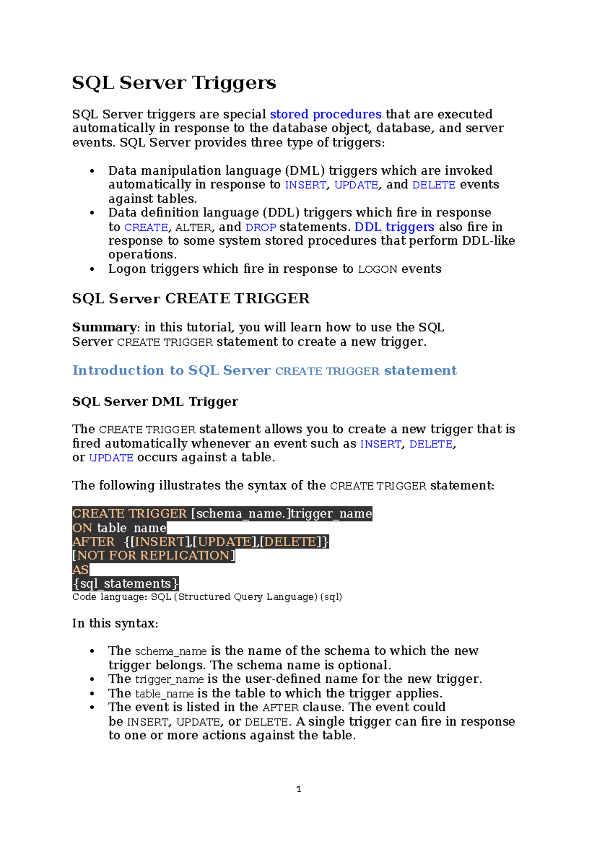 Lesson 9 Sql Server Triggers Sql Server Triggers Sql Server