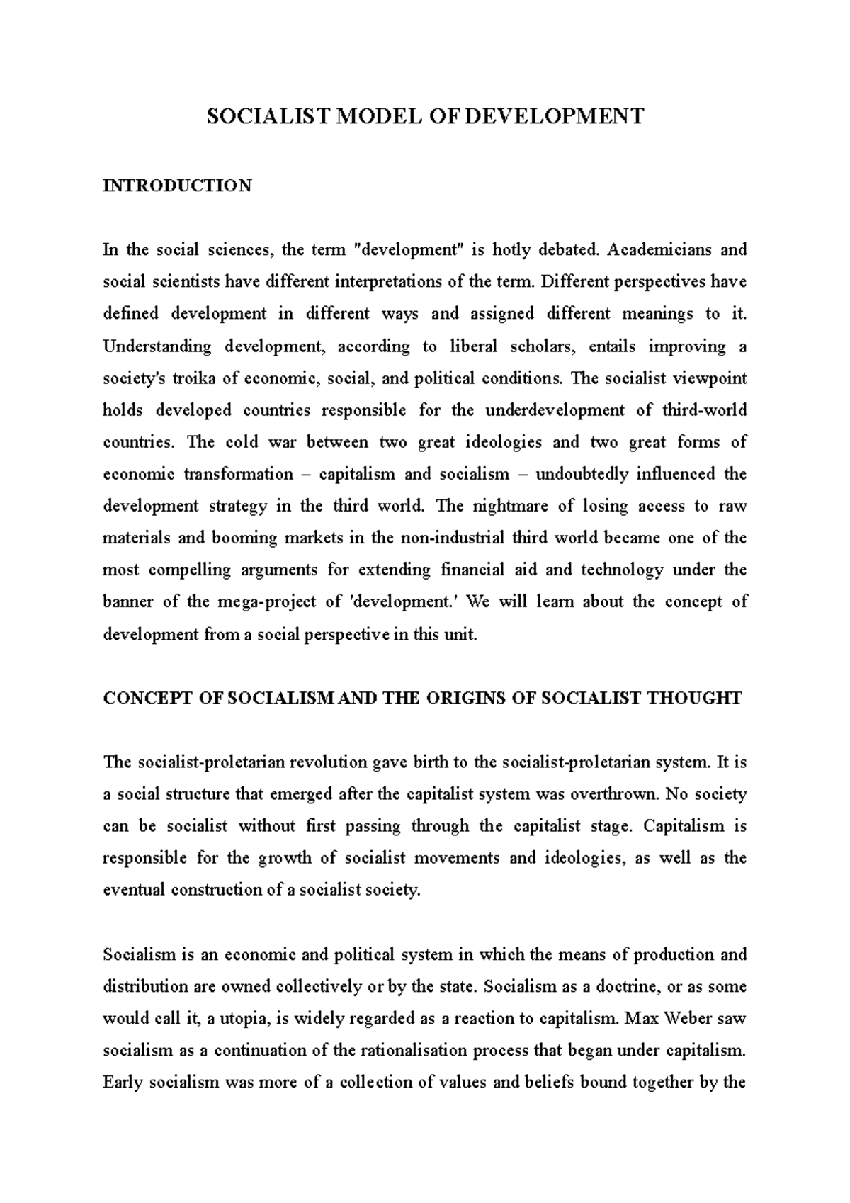 Socialist Model OF Development - SOCIALIST MODEL OF DEVELOPMENT ...