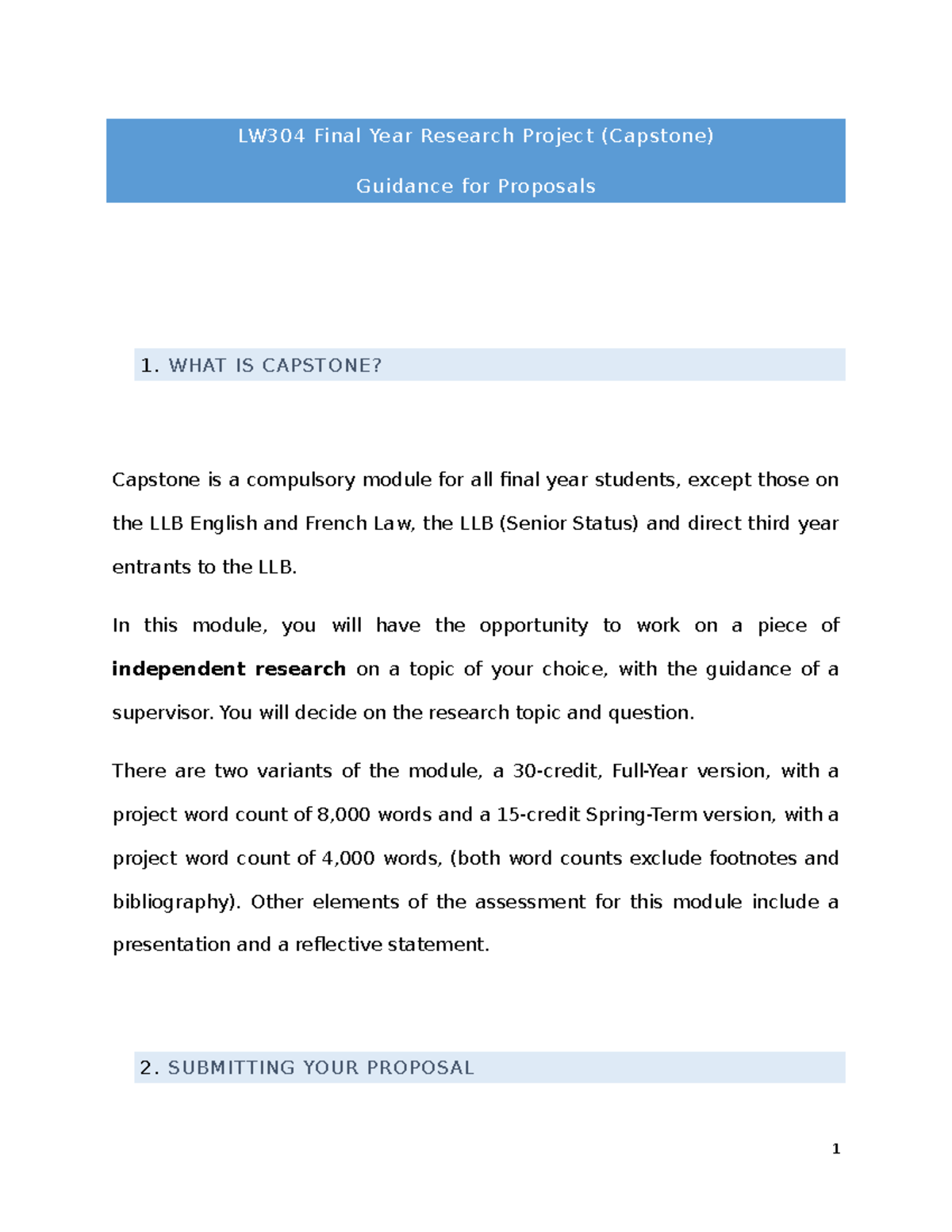 Guidance for Capstone Proposals - LW304 Final Year Research Project ...