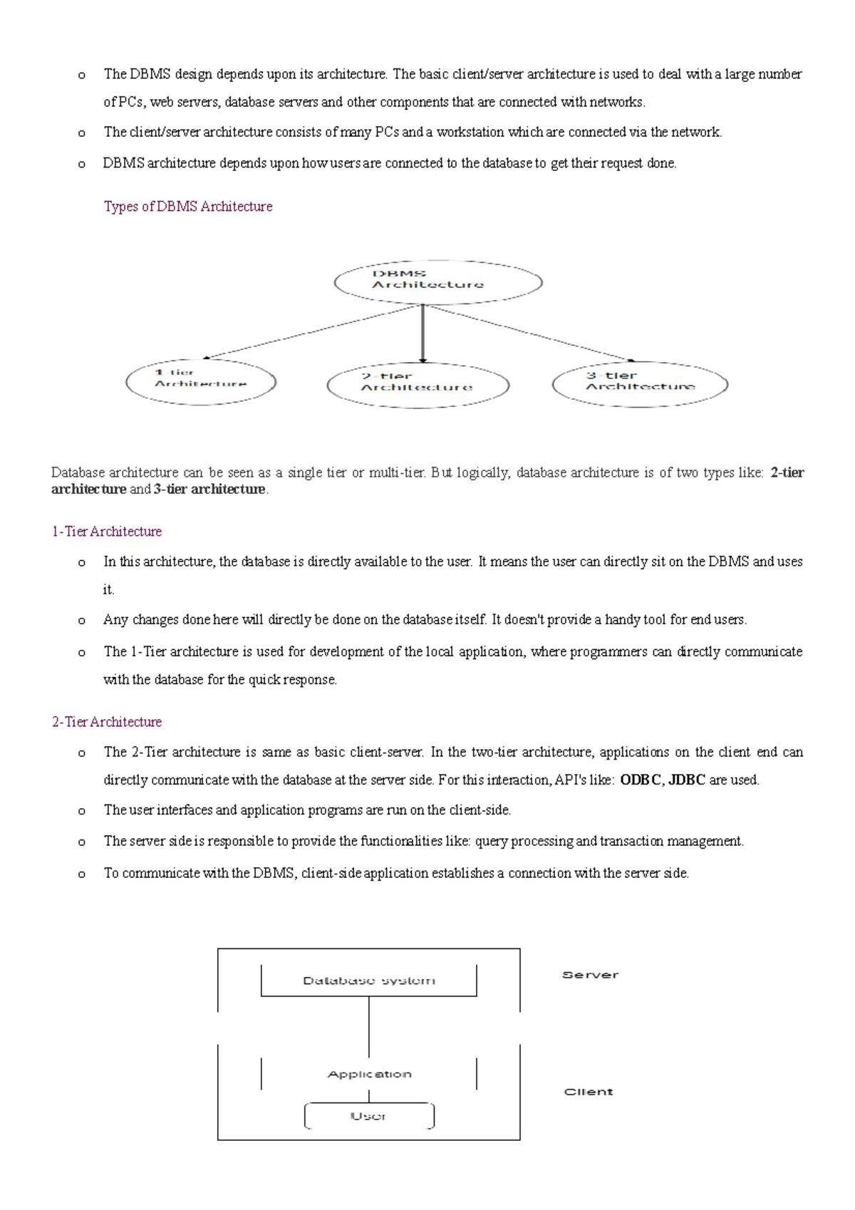 Dbms O The Dbms Design Depends Upon Its Architecture The Basic Clientserver Architecture Is 1077