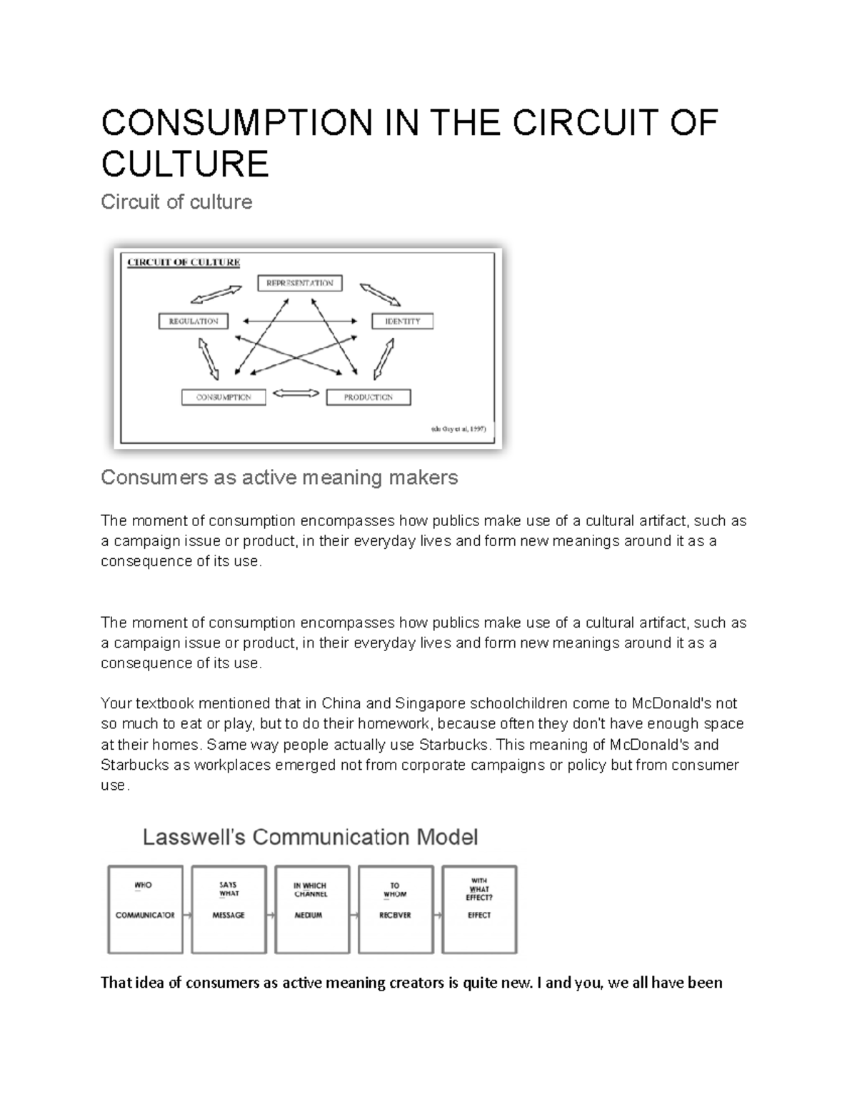 W5- Consumption and Identity in the Circuit of Culture - CONSUMPTION IN ...