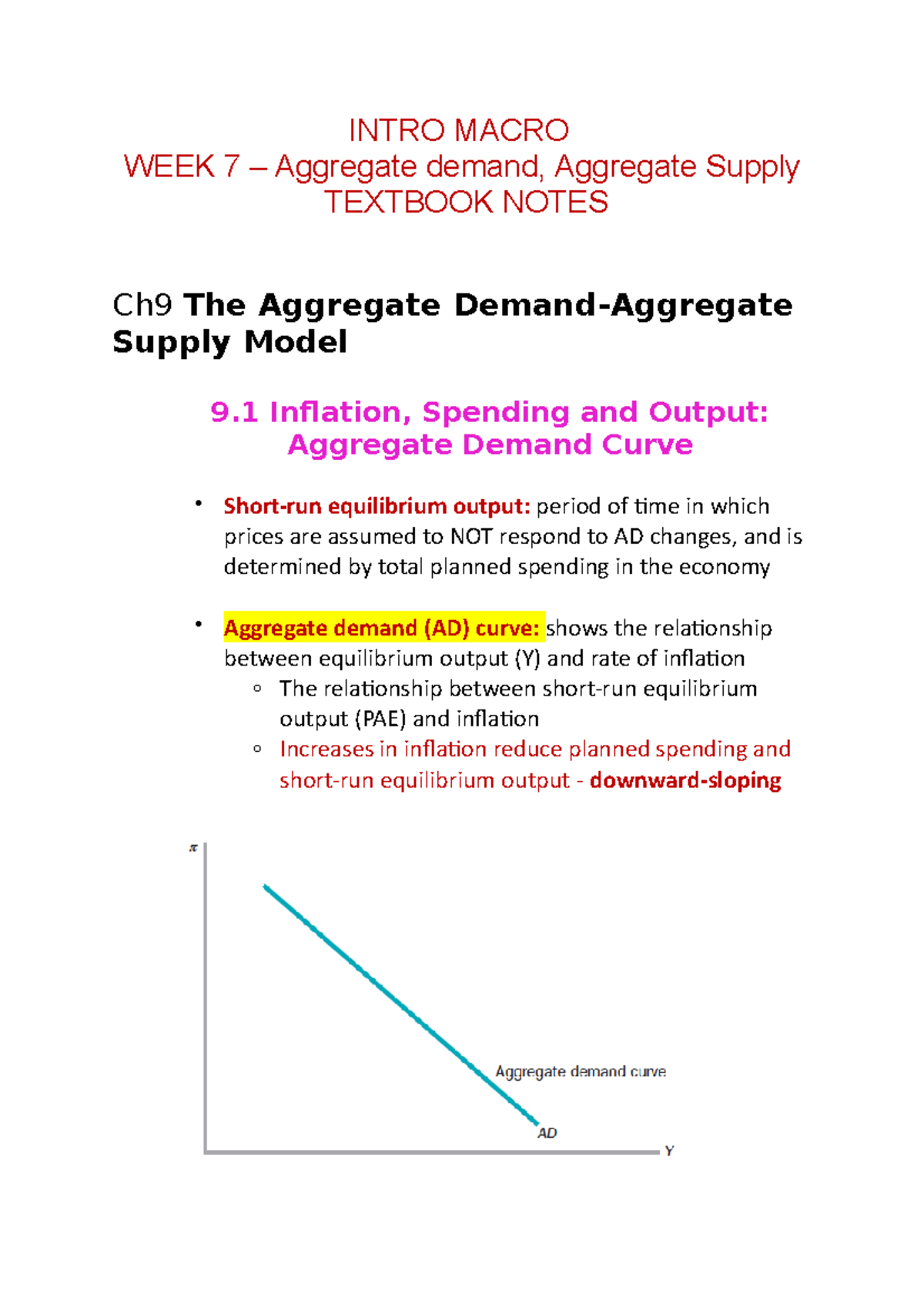 Intro Macro Aggregate Demand And Supply Notes Intro Macro Week 7 Aggregate Demand