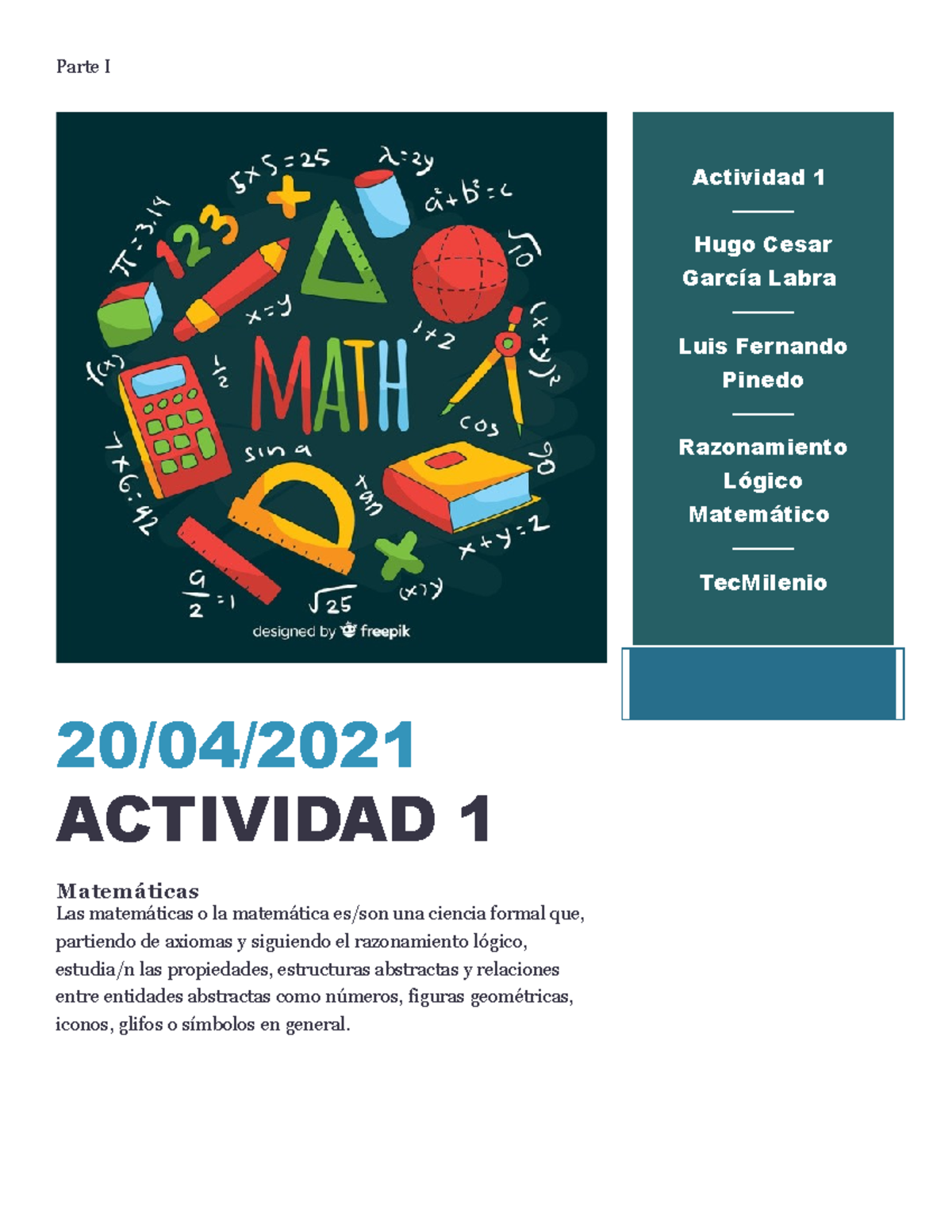 Ejercicio Actividad 1 Razonamiento Lógico Matemático - Parte I 20/04 ...