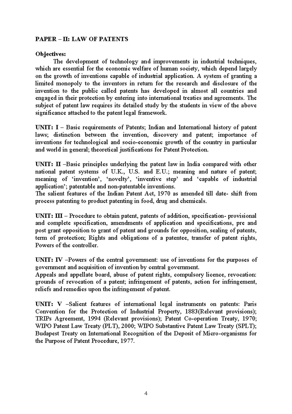 LAW OF Patents - Notes - 4 PAPER – II: LAW OF PATENTS Objectives: The ...