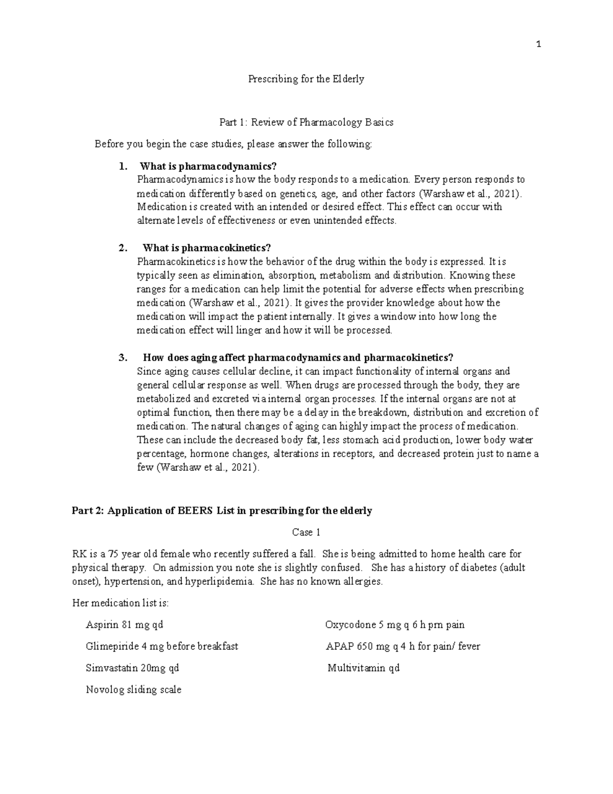 Module 3 Assignment - Case study - Prescribing for the Elderly Part 1 ...