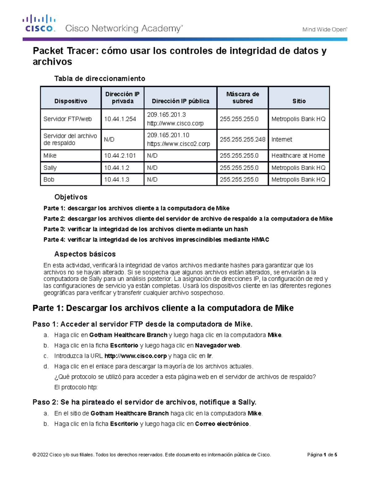 2.5.2.7 Packet Tracer - Using File and Data Integrity Checks - Packet Tracer: cómo usar los ...