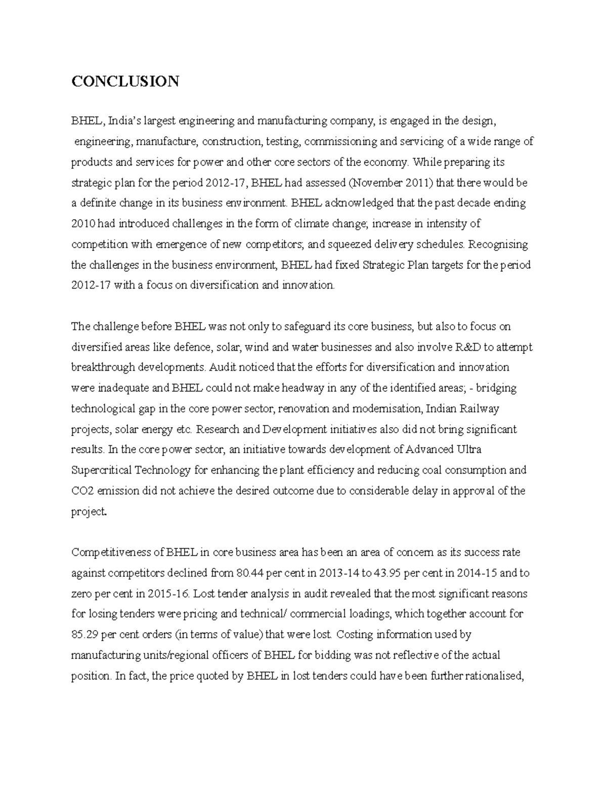 Conclusion - Bshjskd - CONCLUSION BHEL, India’s largest engineering and ...