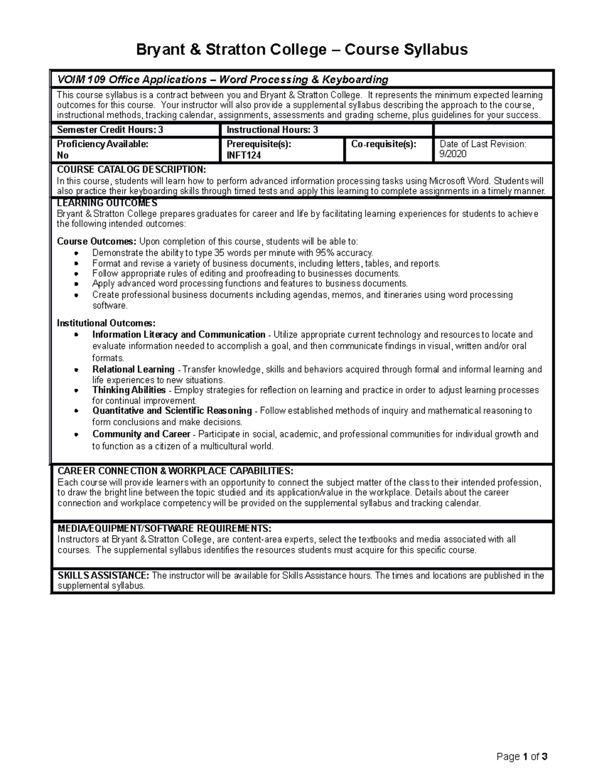 VOIM109 Office Applications Word Processing and Keyboarding - Bryant ...
