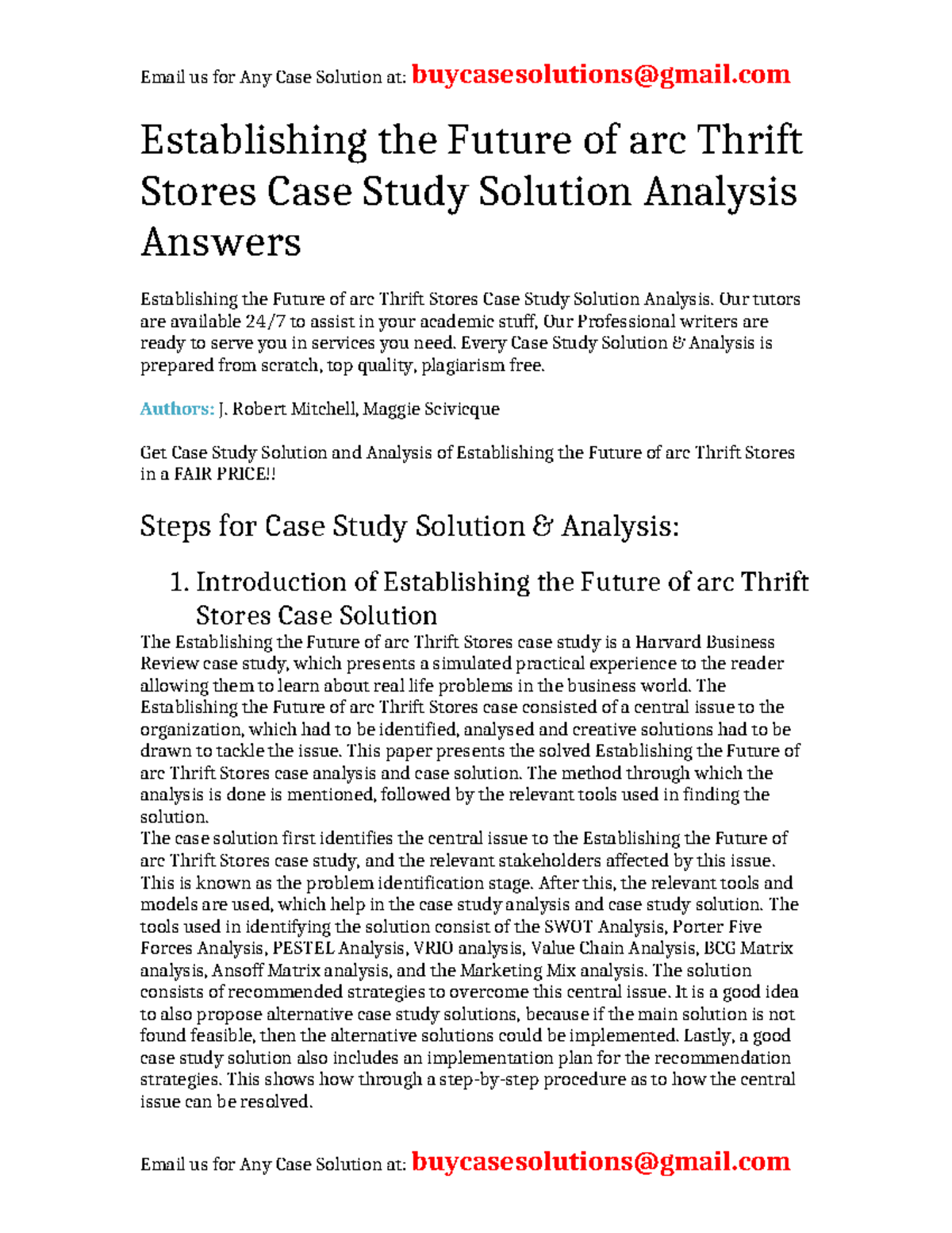 Case Solution Establishing the Future of arc Thrift Stores ...