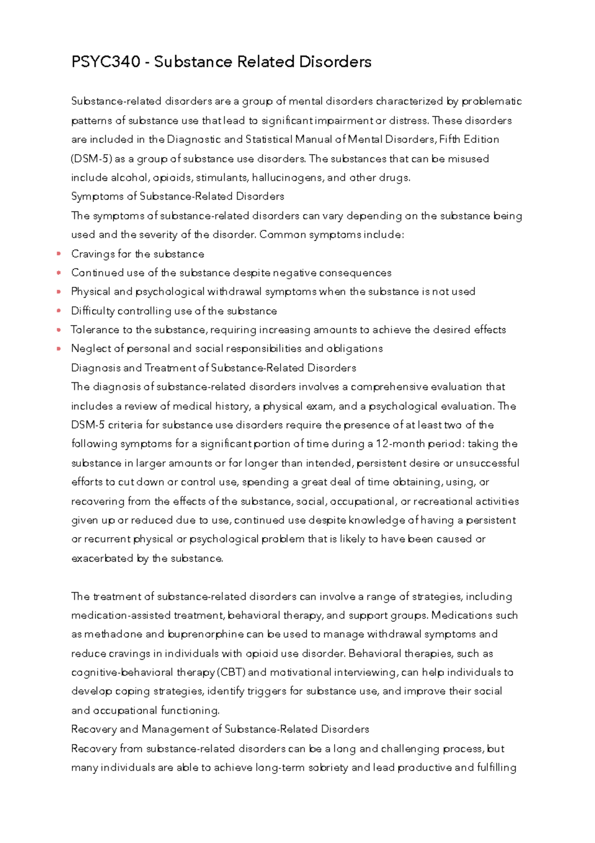 PSYC340 - Substance Related Disorders - PSYC340 - Substance Related ...