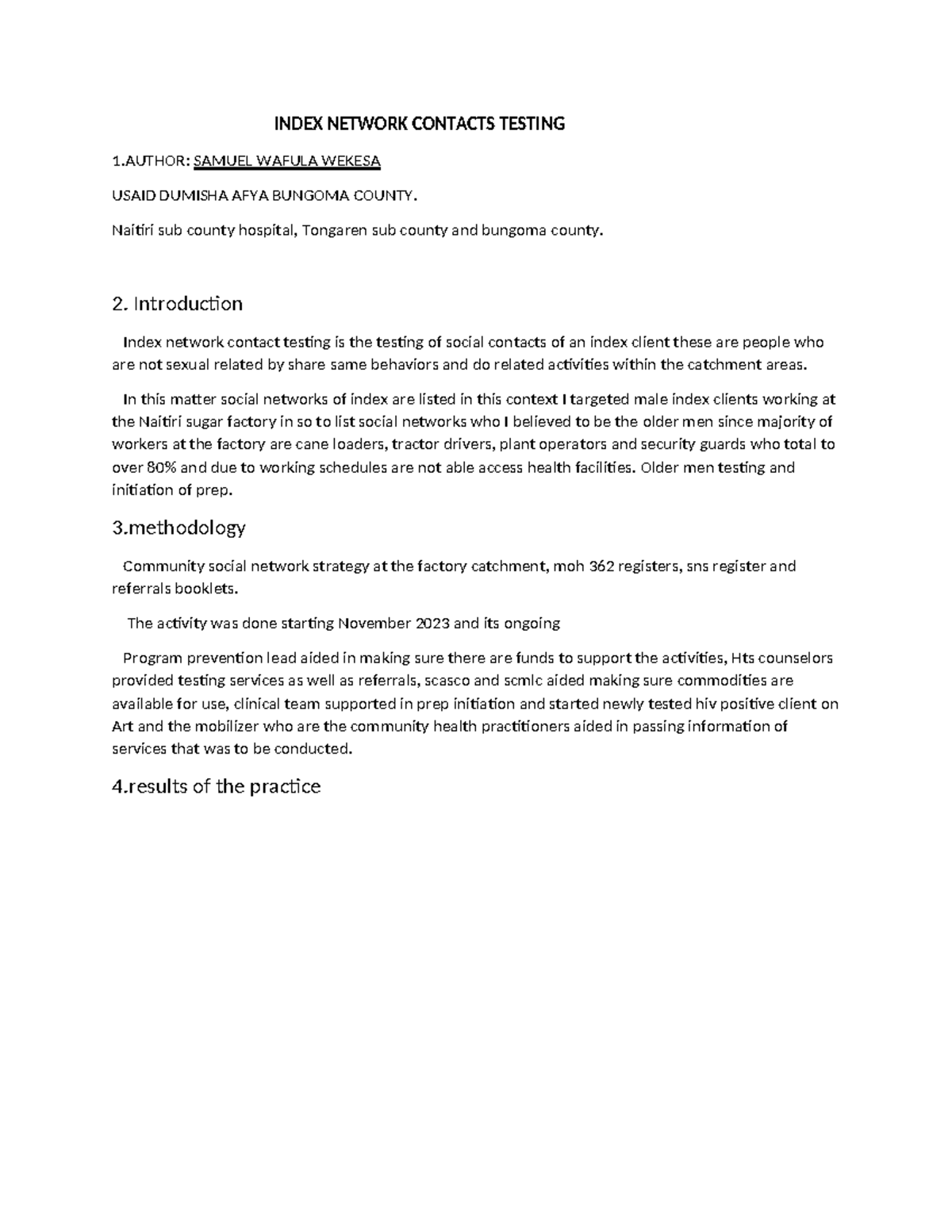 Index Network Contacts Testing - INDEX NETWORK CONTACTS TESTING 1 ...