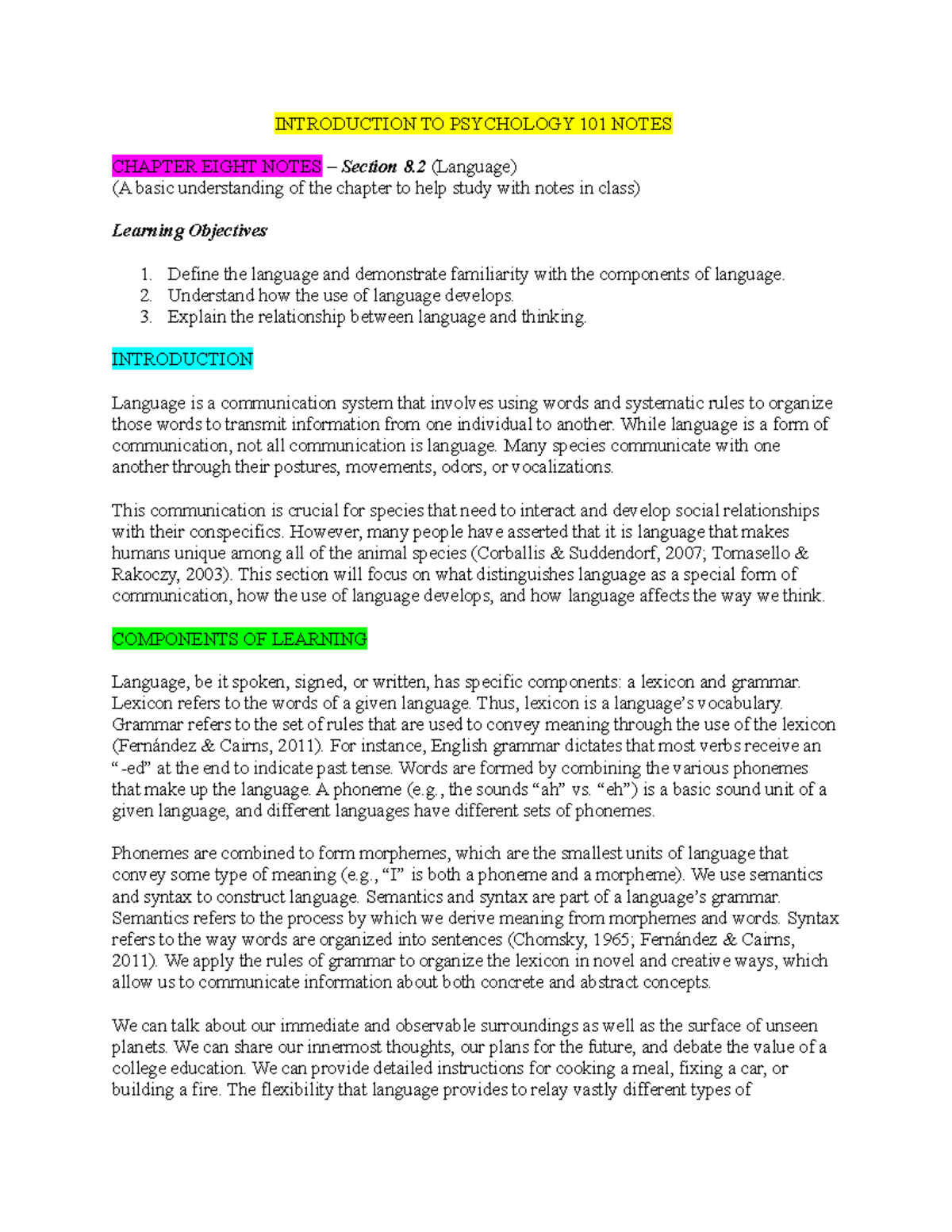 Introduction TO Psychology 101 Notes Chapter Eight Part Two ...