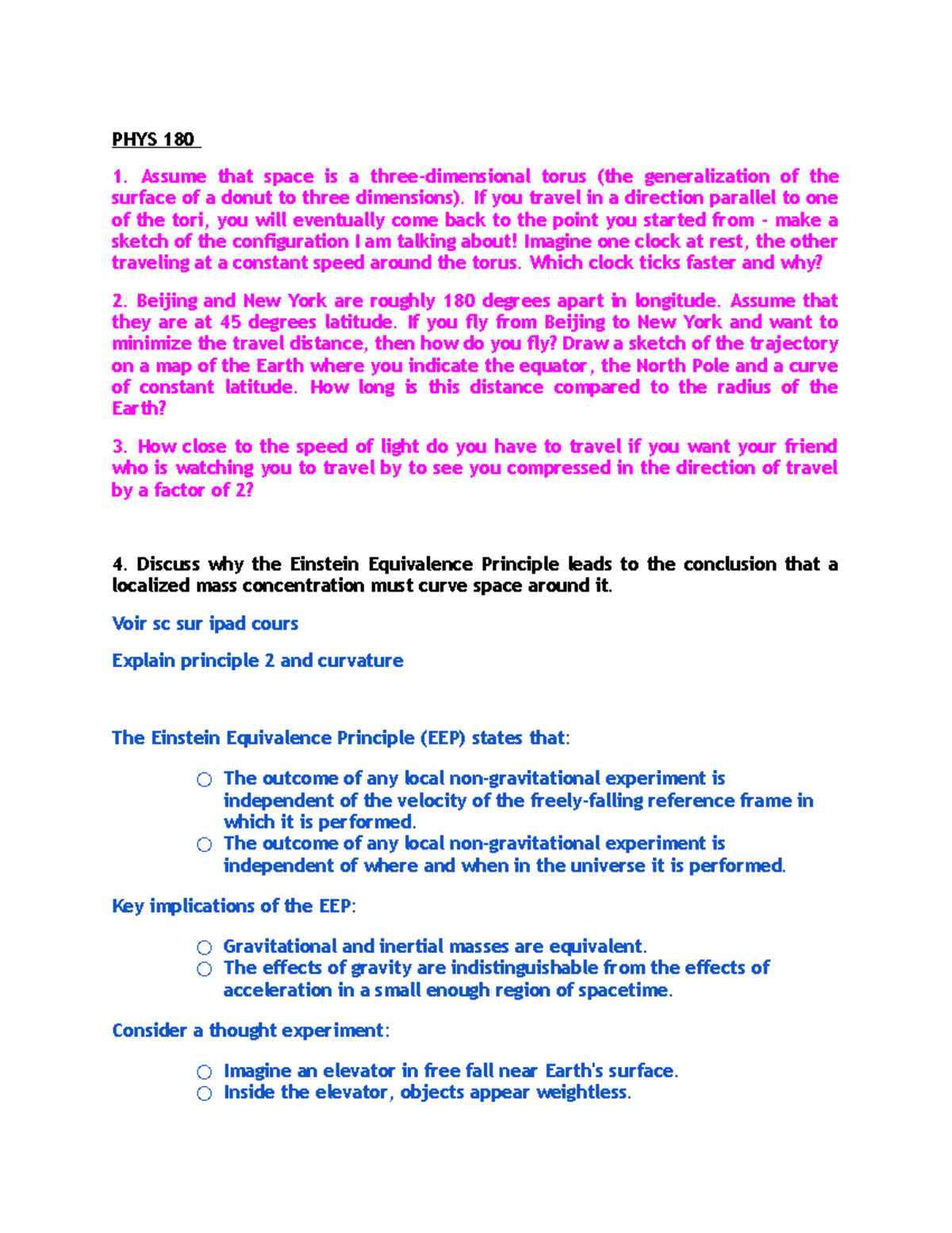 PHYS 180 Assigment 2 - assignment 2 - PHYS 180 1. Assume that space is a three-dimensional torus ...