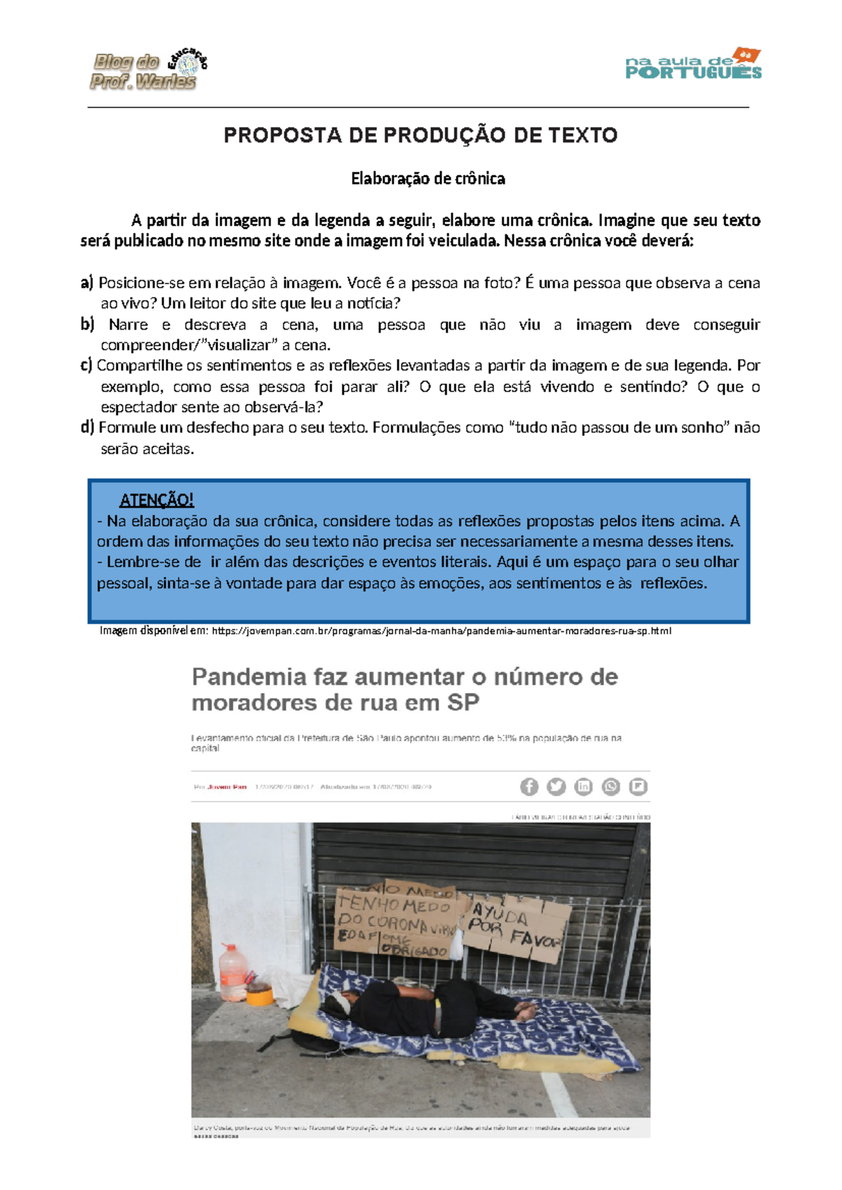 7 - Produção de texto (Crônica) - PROPOSTA DE PRODUÇÃO DE TEXTO ...